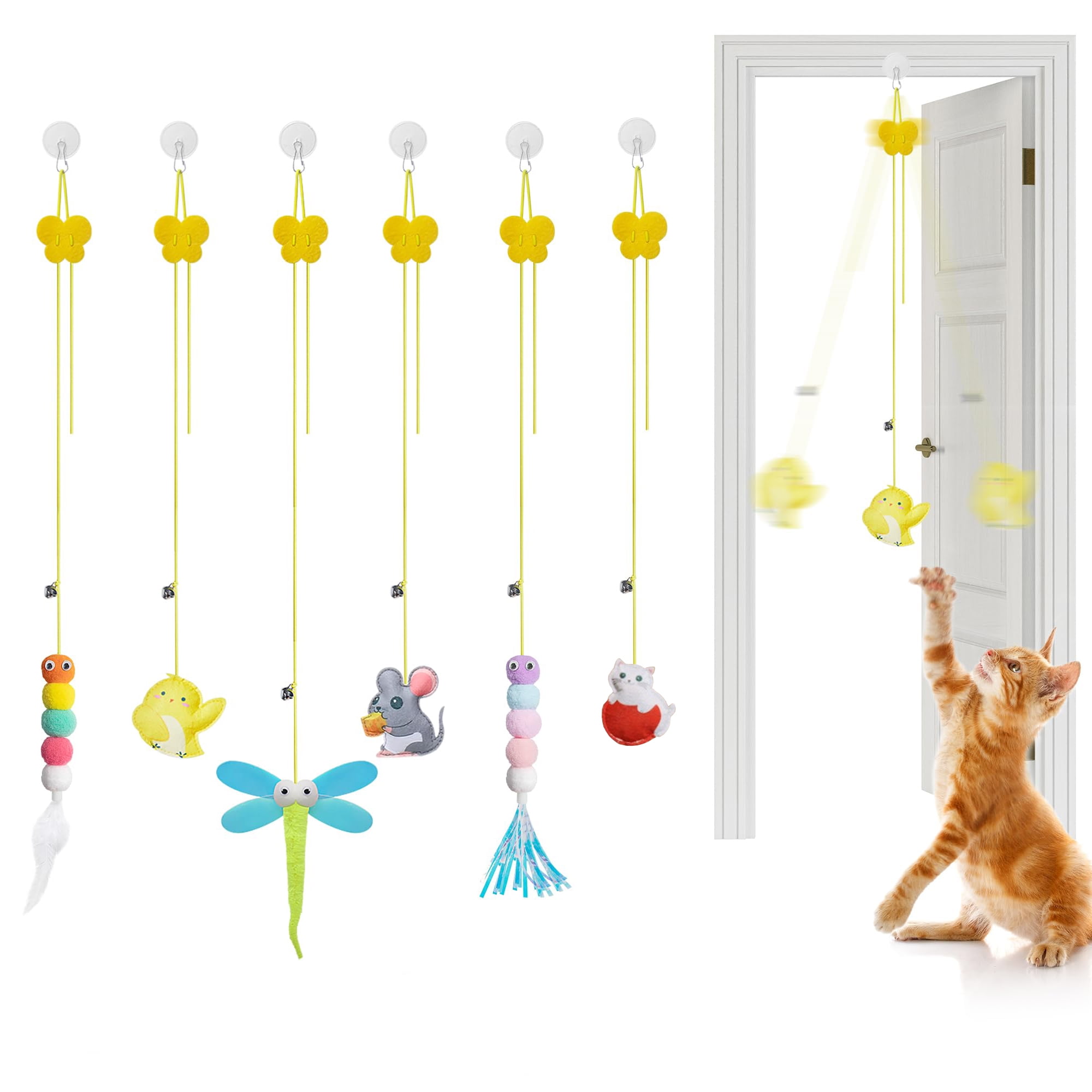 TETOU 6Pcs Interactive Cat Feather Toys Keep Kittens Busy Retractable ...