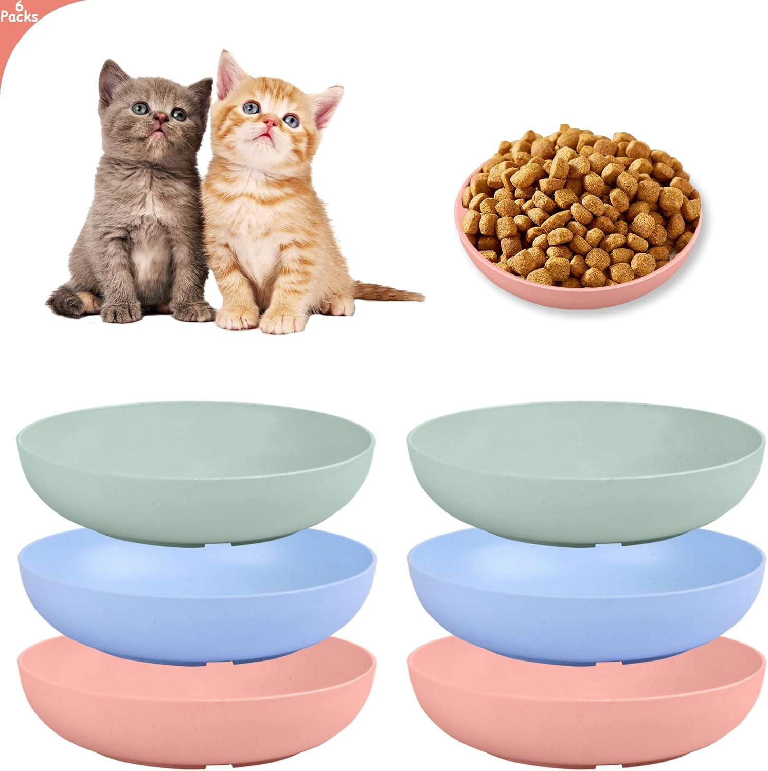 TETOU 6Pcs Whisker Friendly Fatigue Cat Bowl, 5.5" Shallow Cat Food ...