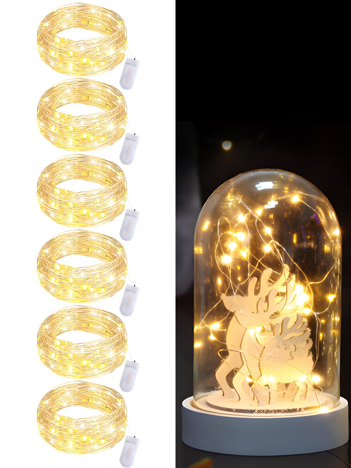 TETOU 6pcs Fairy Lights Battery Operated 7.2ft 20 LED Waterproof Mini ...