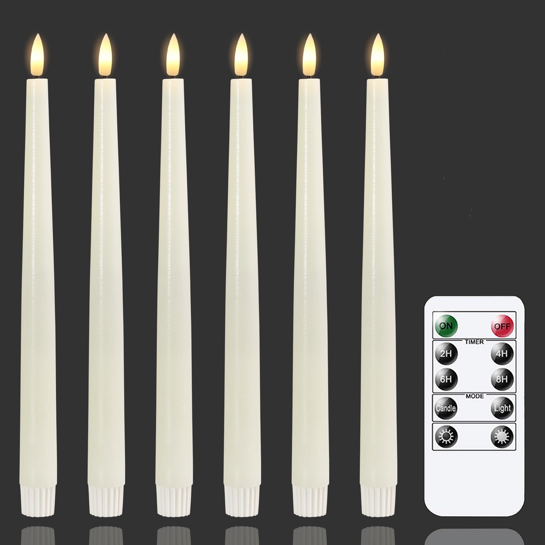 TETOU 6pcs Flameless Ivory Taper Candles, Flickering Ivory Flameless ...