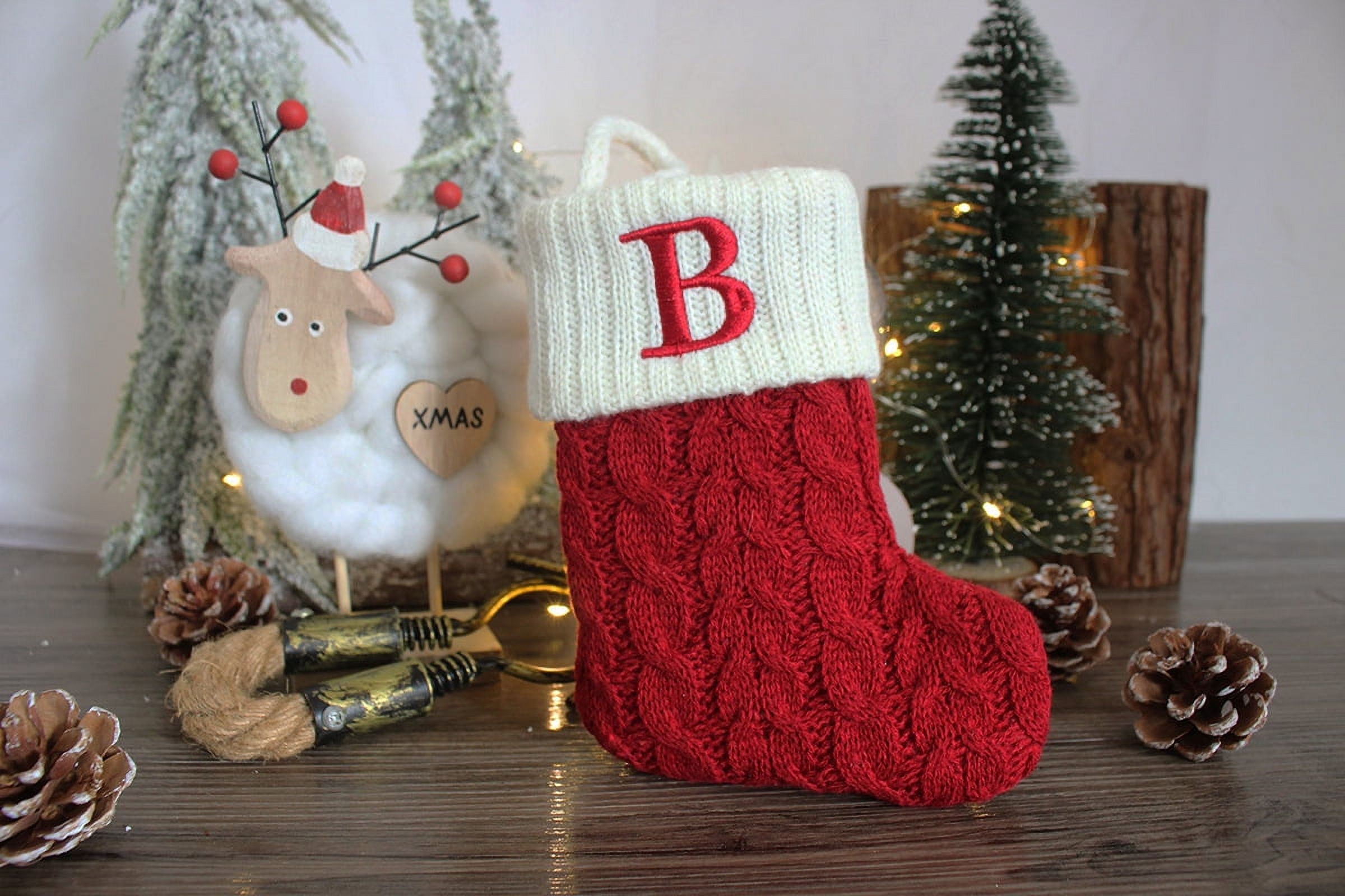 TETOU Knitted Initial Christmas Stocking, Unique Red Letter Xmas Gift ...