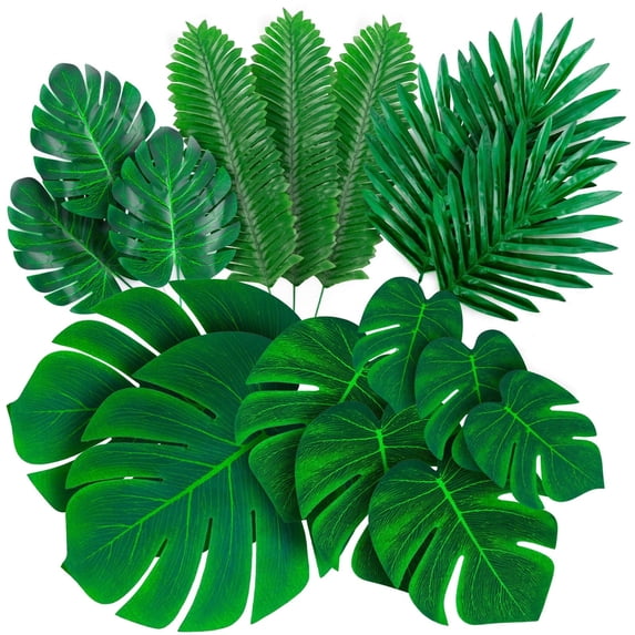 TETOU 84Pcs Palm Leaves Artificial Tropical Monstera, 6 Kinds Large ...