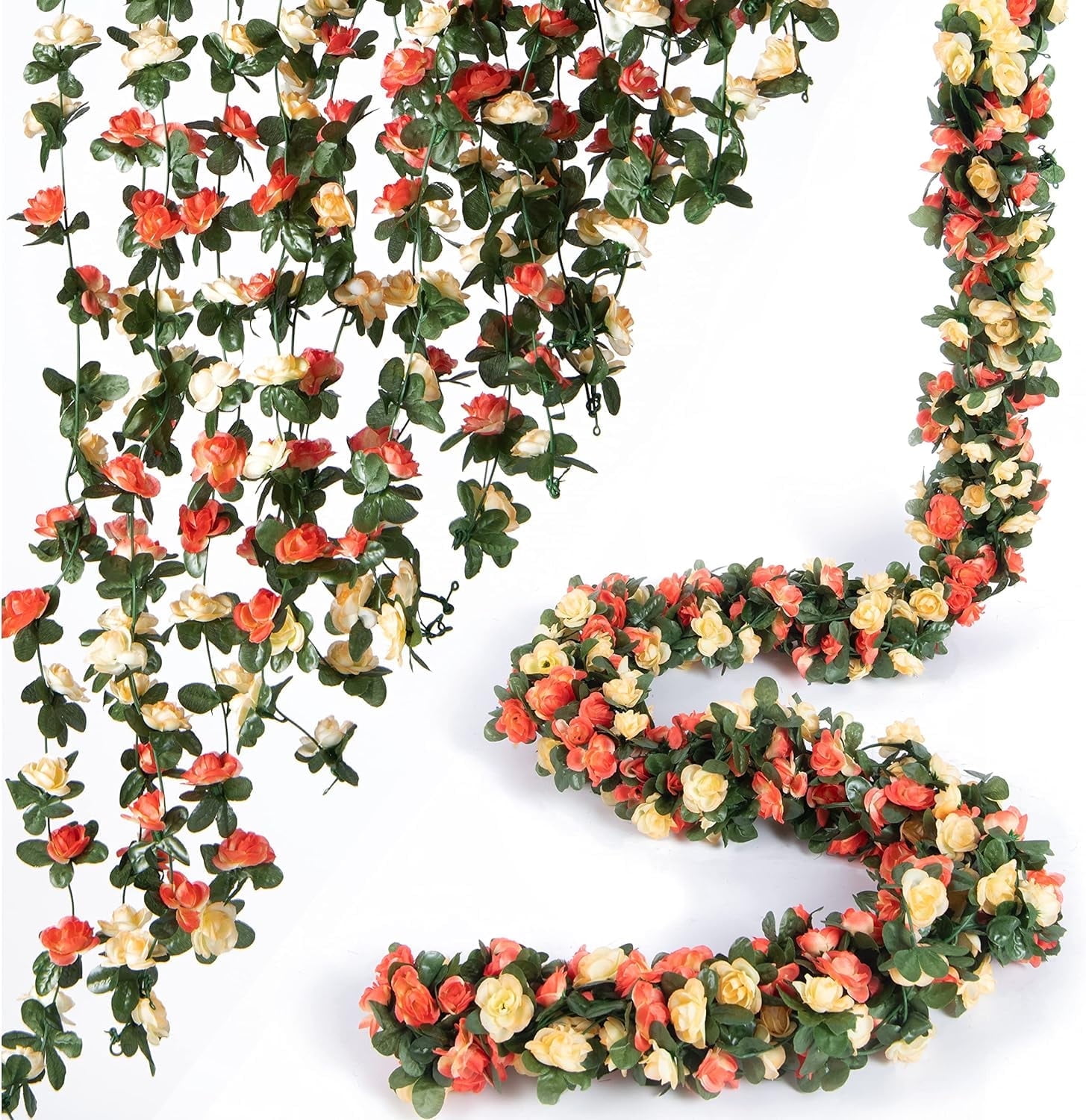 TETOU 6pcs Flower Garlands Artificial Rose Vine Flowers with Leaves ...
