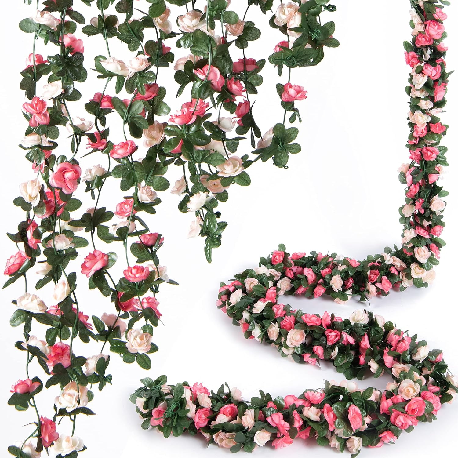 TETOU 6pcs Flower Garlands Artificial Rose Vine Flowers with Leaves ...