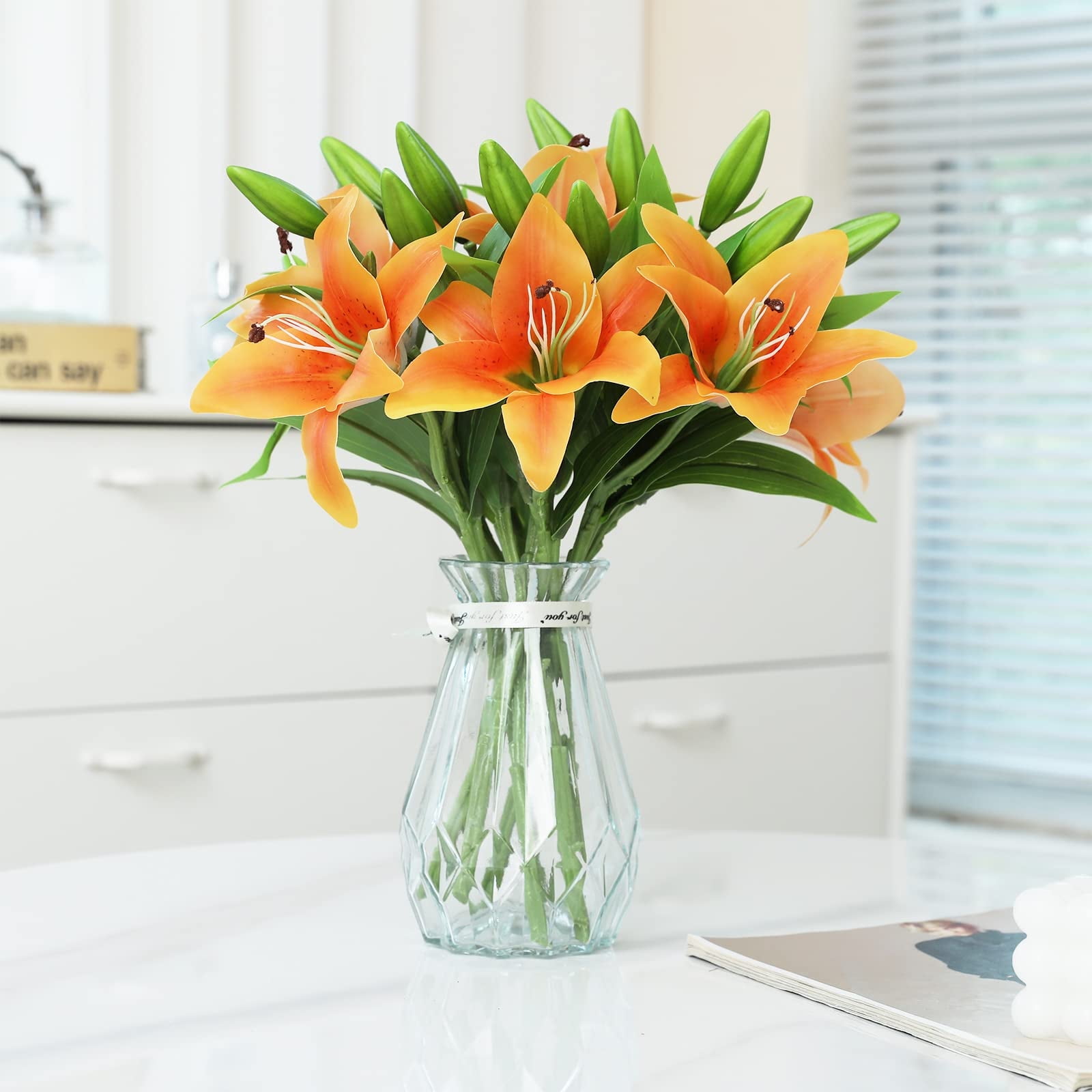 TETOU Artificial Tiger Lily Real Touch Fake Spring Flowers for Wedding ...
