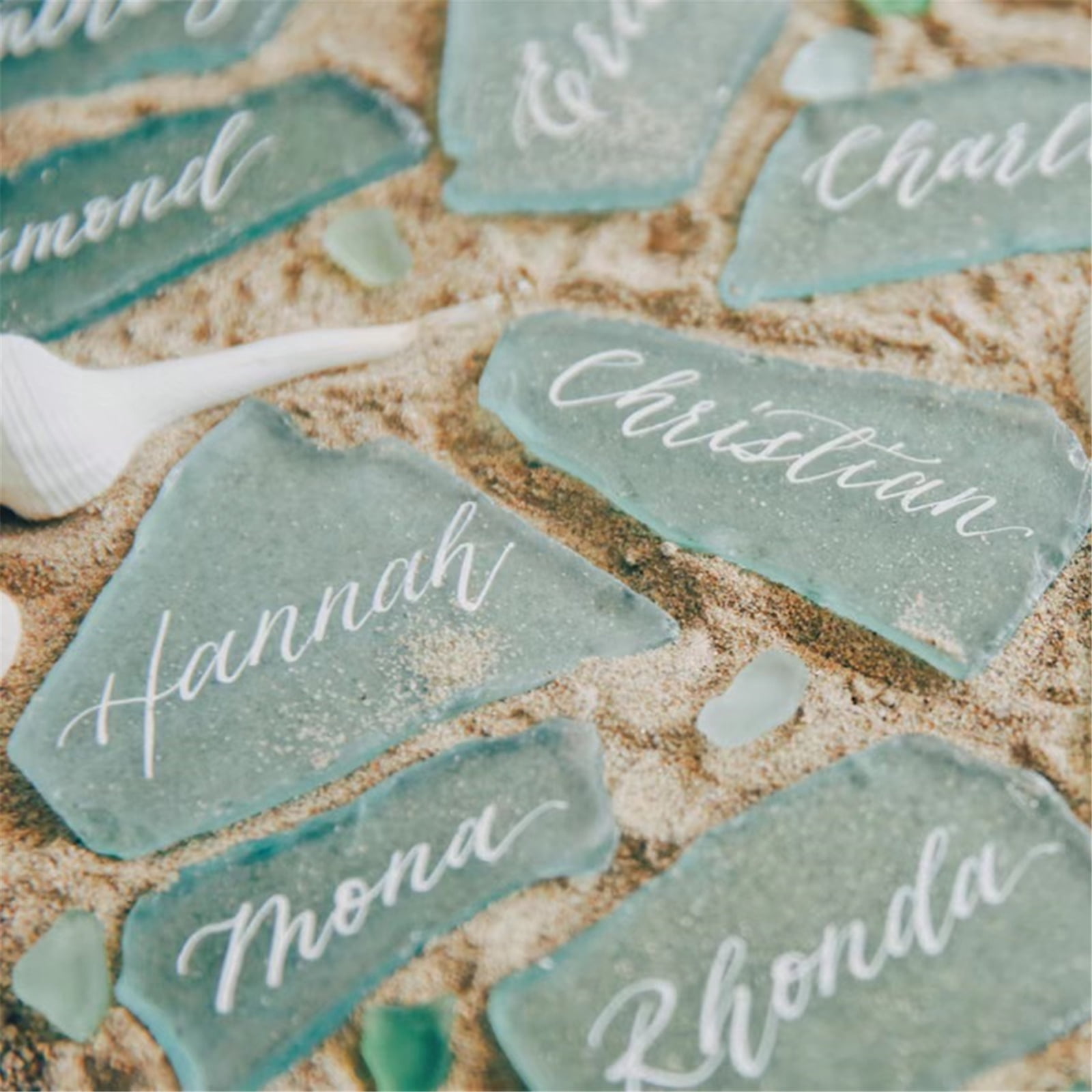 TETOU Blank Irregular Shaped Pieces Sea Glass Place Cards DIY Name ...