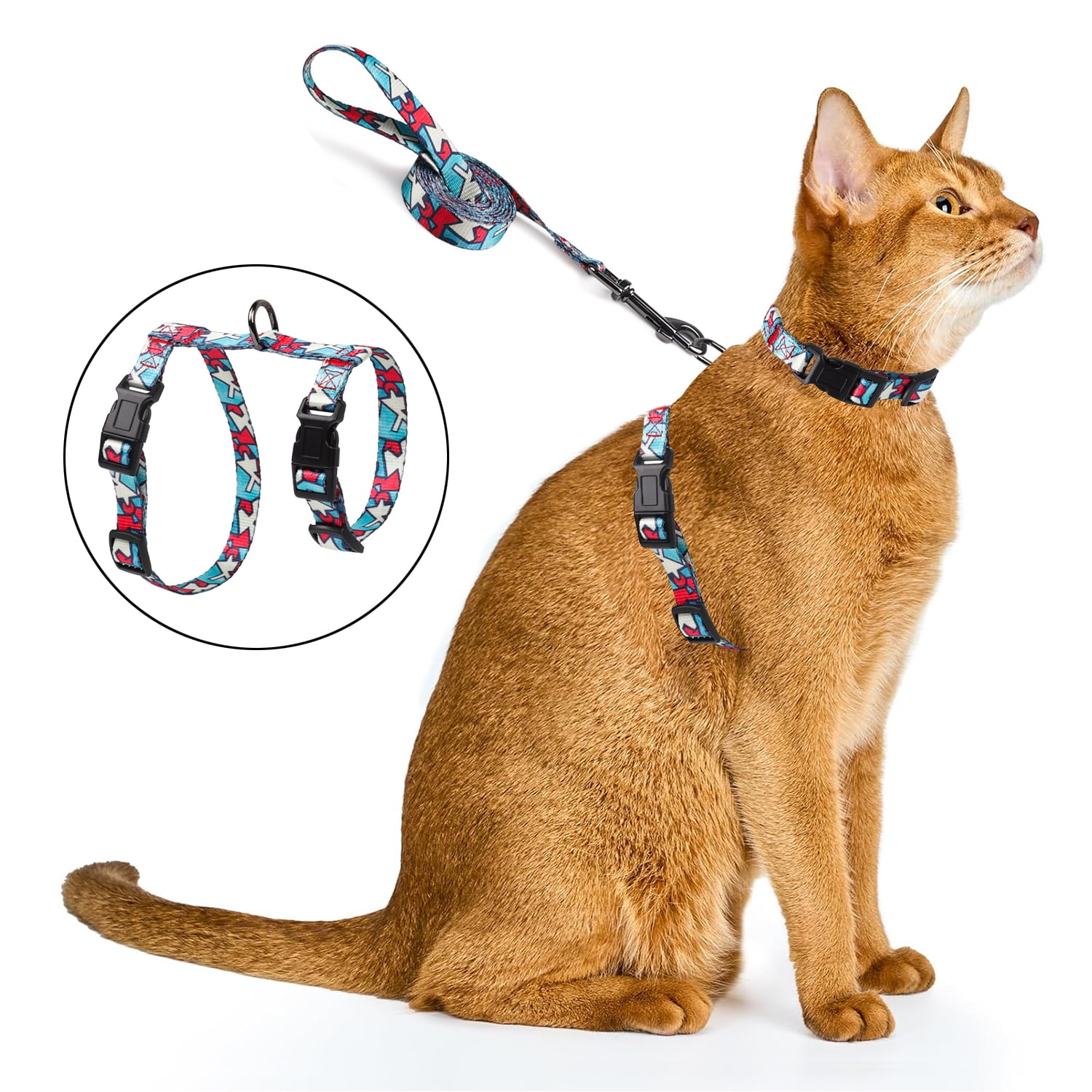 TETOU Cat Harness and Leash Set Escape Proof Adjustable Walking Travel ...