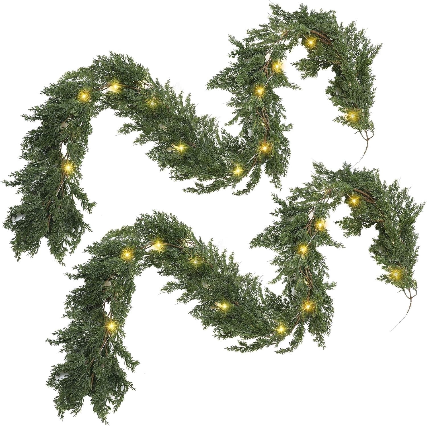 TETOU Christmas Cedar Garland, Faux Cypress Garland, Realistic ...