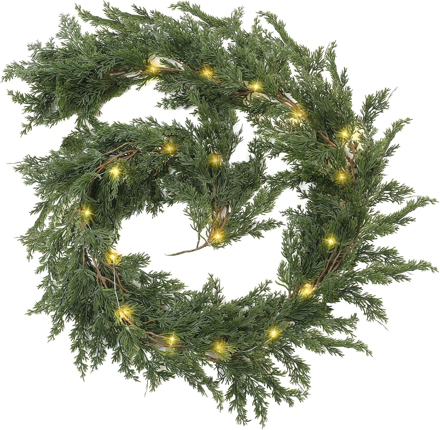 TETOU Christmas Cedar Garland, Pre-lit Faux Cypress Garland, Realistic ...