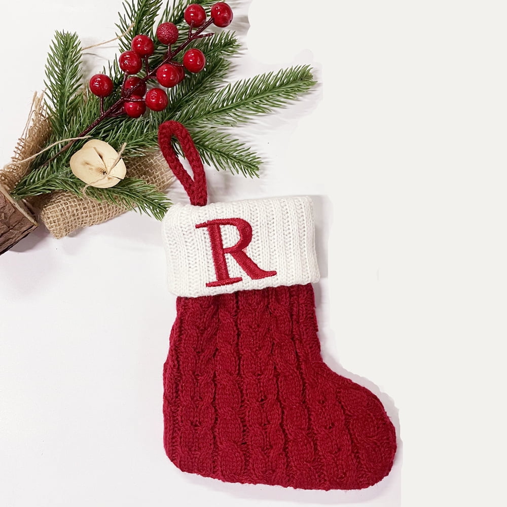 TETOU Christmas Stocking with Letter Mini Cute Red Knitted Christmas ...