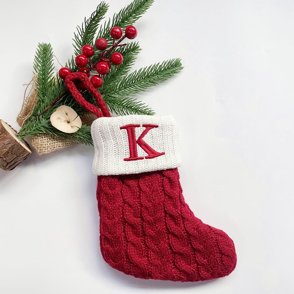 TETOU Christmas Stocking with Letter Mini Cute Red Knitted Christmas ...
