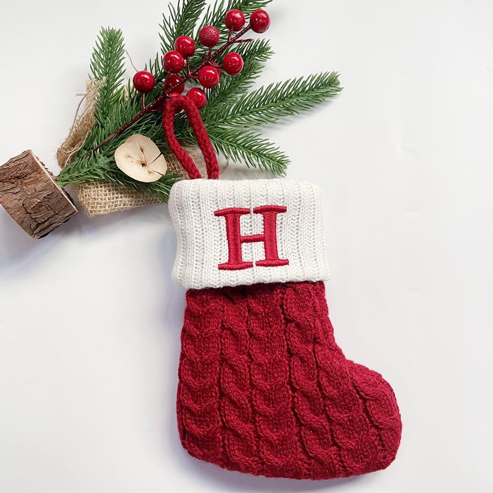 TETOU Christmas Stocking with Letter Mini Cute Red Knitted Christmas ...