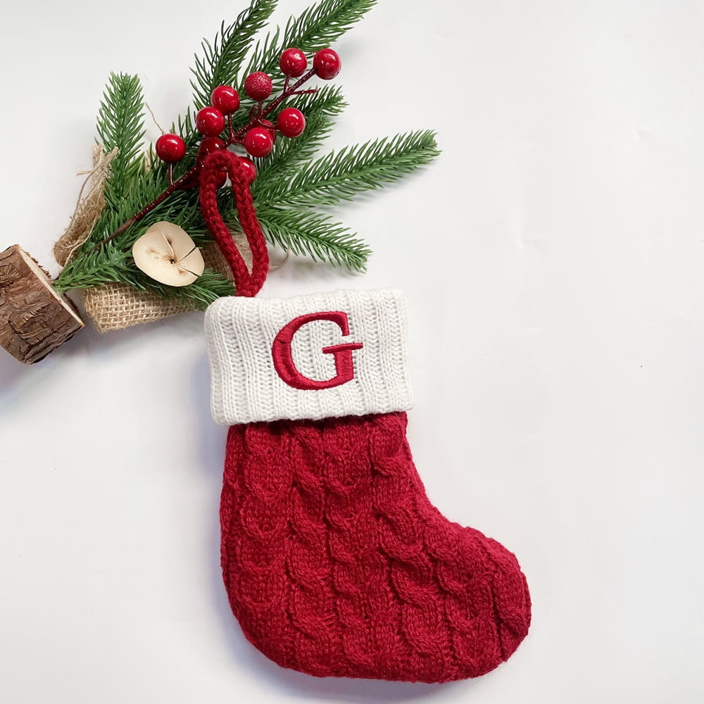 TETOU Christmas Stocking with Letter Mini Cute Red Knitted Christmas ...