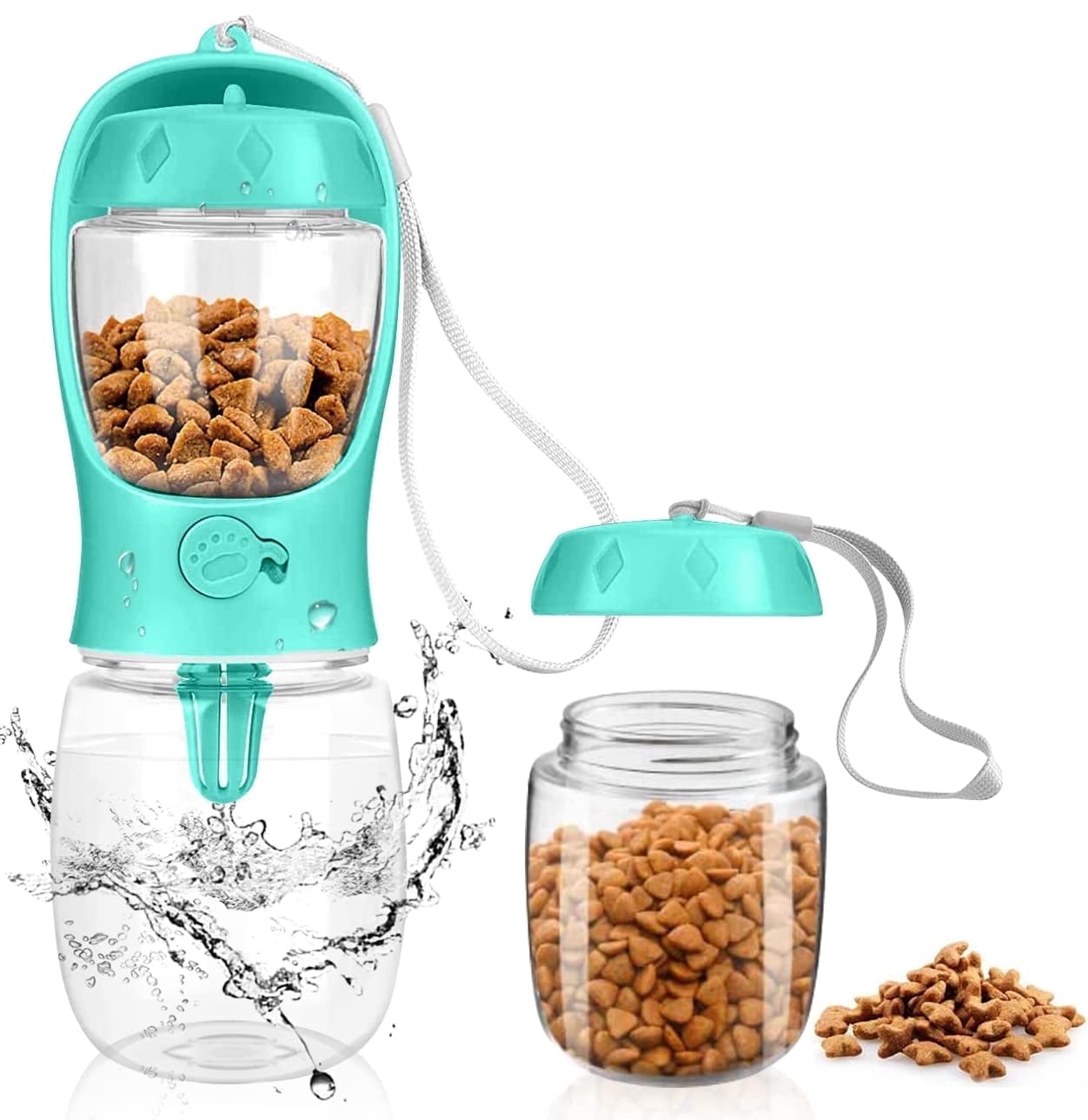 TETOU Dog Water Bottle with Food Container, 12oz Portable Pet Dispenser ...