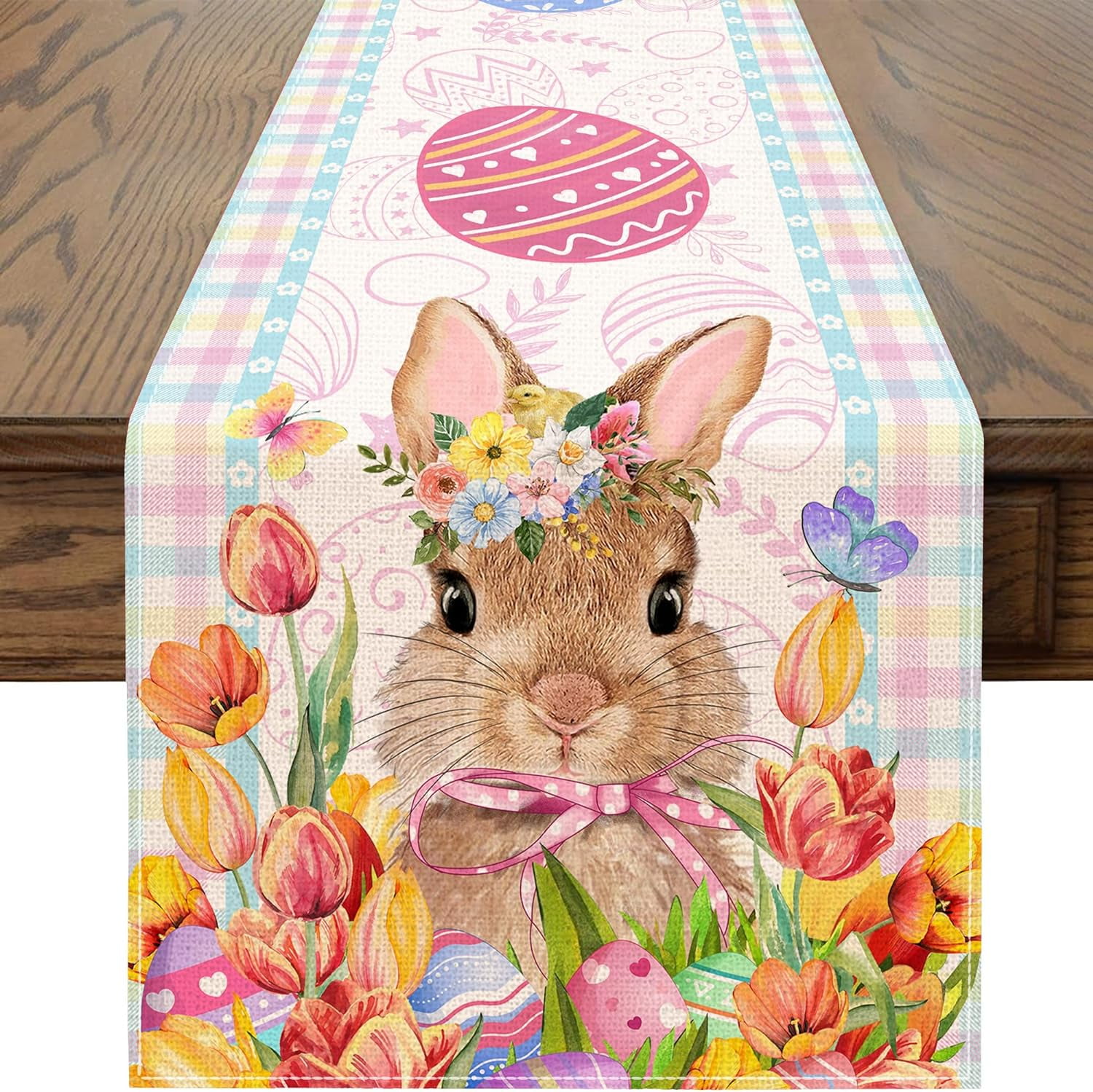 TETOU Easter Bunny Table Runner 72" Spring Rabbit Eggs Table Runner Home Dining Party Decor ...