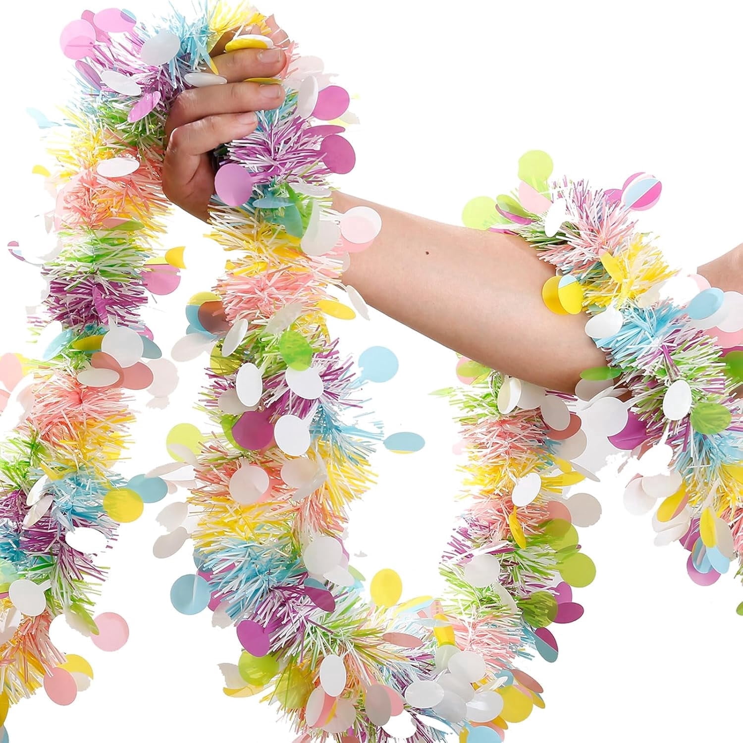 TETOU Easter Garland Decor,50Ft Pink Glitter Tinsel Spring Garland for ...