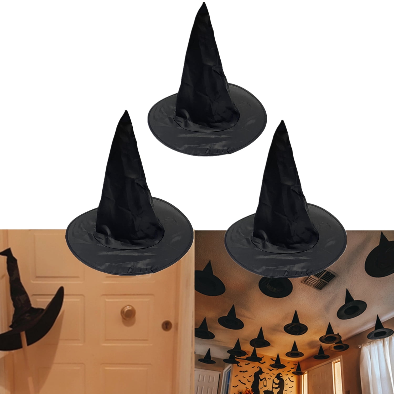 TETOU 3Pcs Hallowe'en Witch Hats, 12.99" Women Costume Witch Hat ...