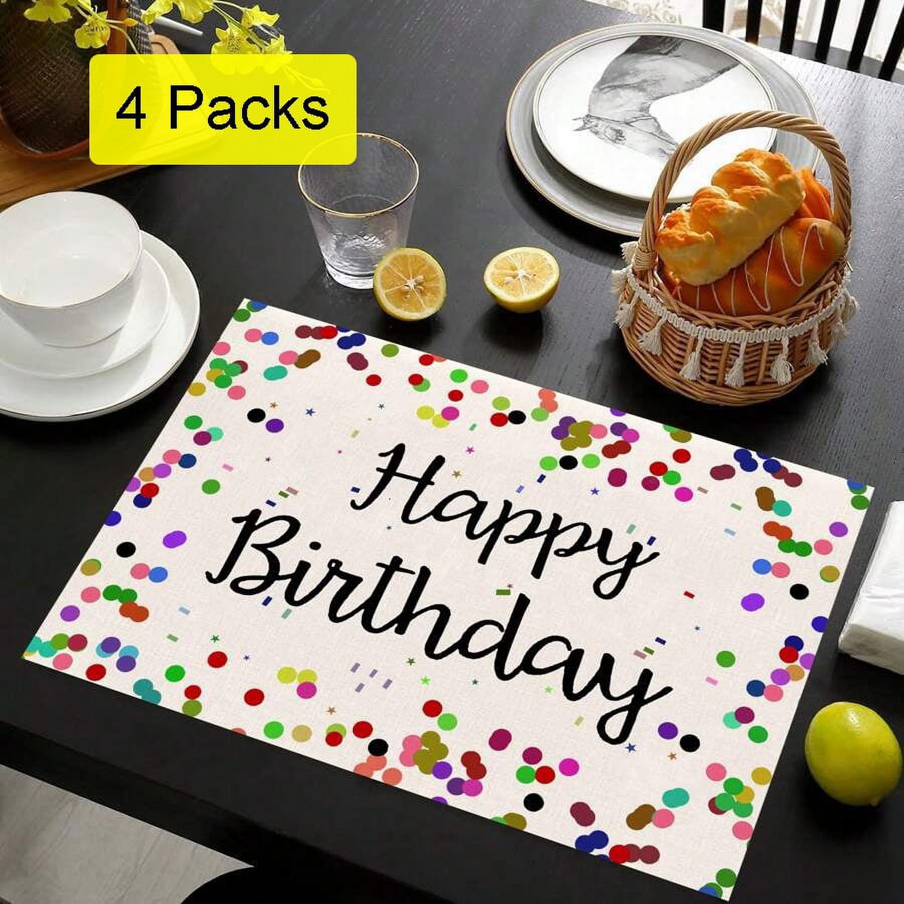 TETOU Happy Birthday Placemat 17.7" White Linen Table Placemats for ...