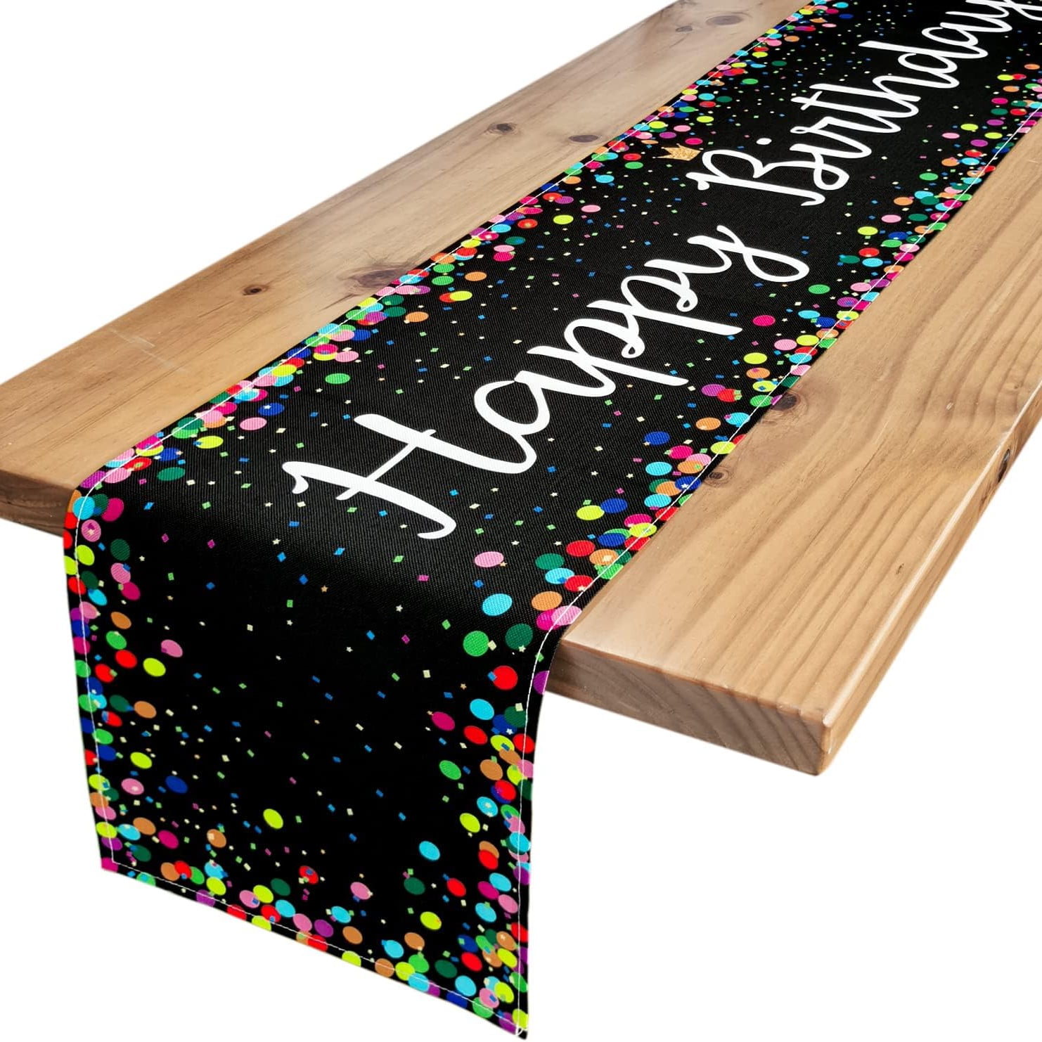 TETOU Happy Birthday Table Runner 72" Black Linen Table Runner ...