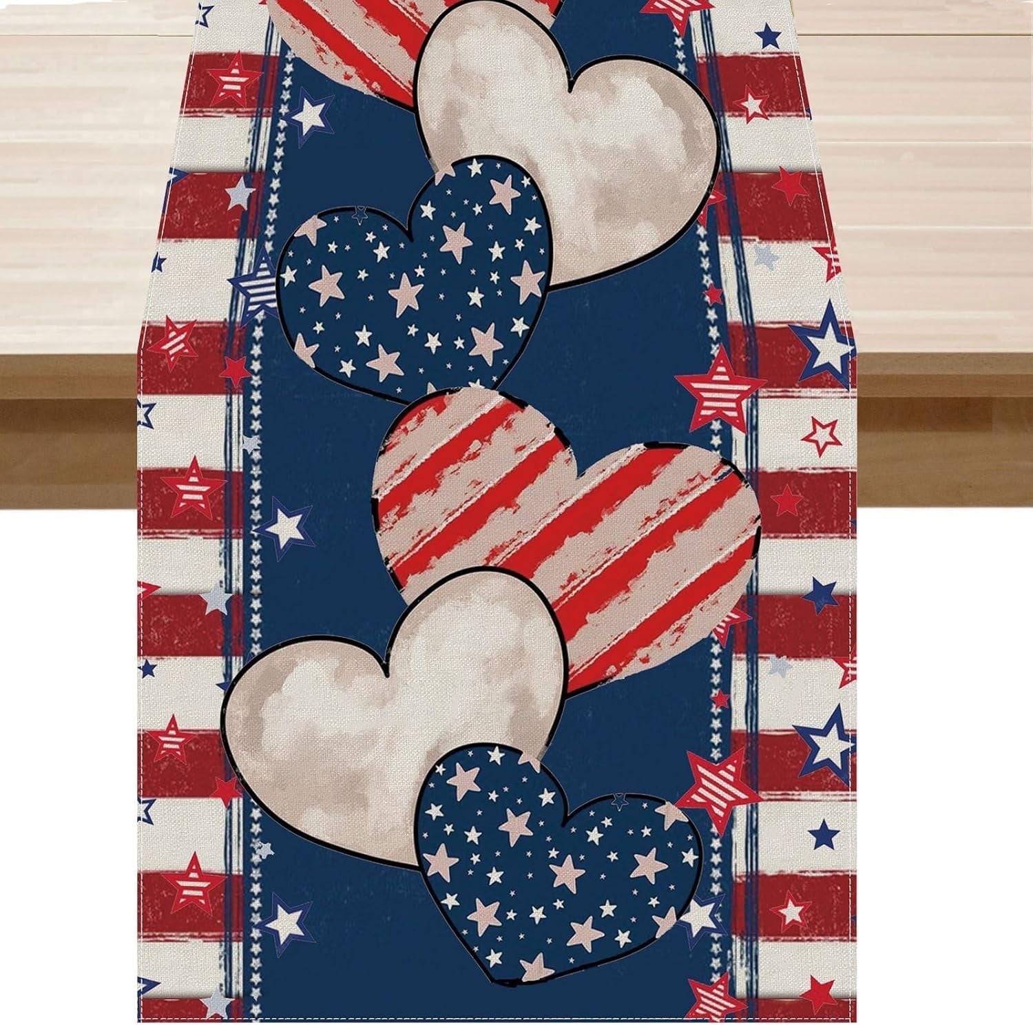 TETOU Heart Stripe Stars 4th of July Table Runner,13x72 Inch Memorial ...