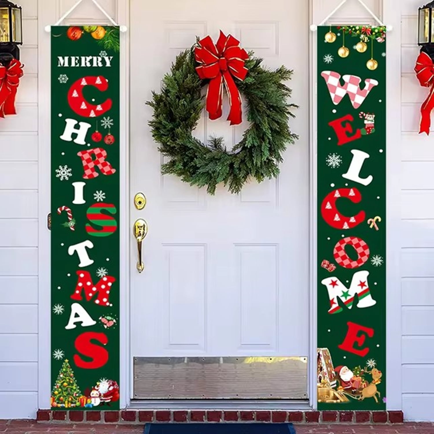 TETOU Merry Christmas Banner, Xmas Porch Door Sign, Holiday Welcome ...