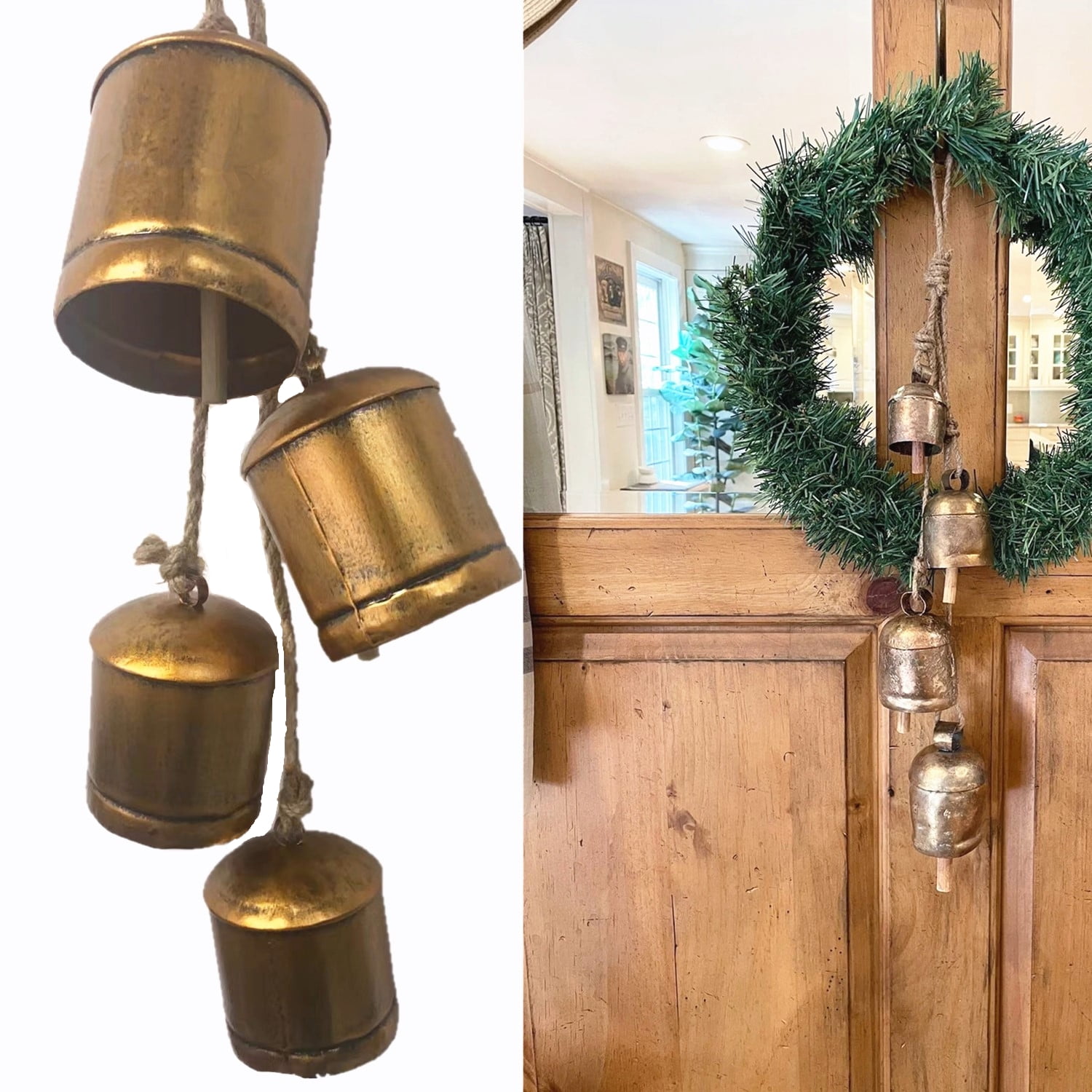 TETOU Metal Cow Bell, Metal Hanging Giant Cow Bells, Christmas Gold ...