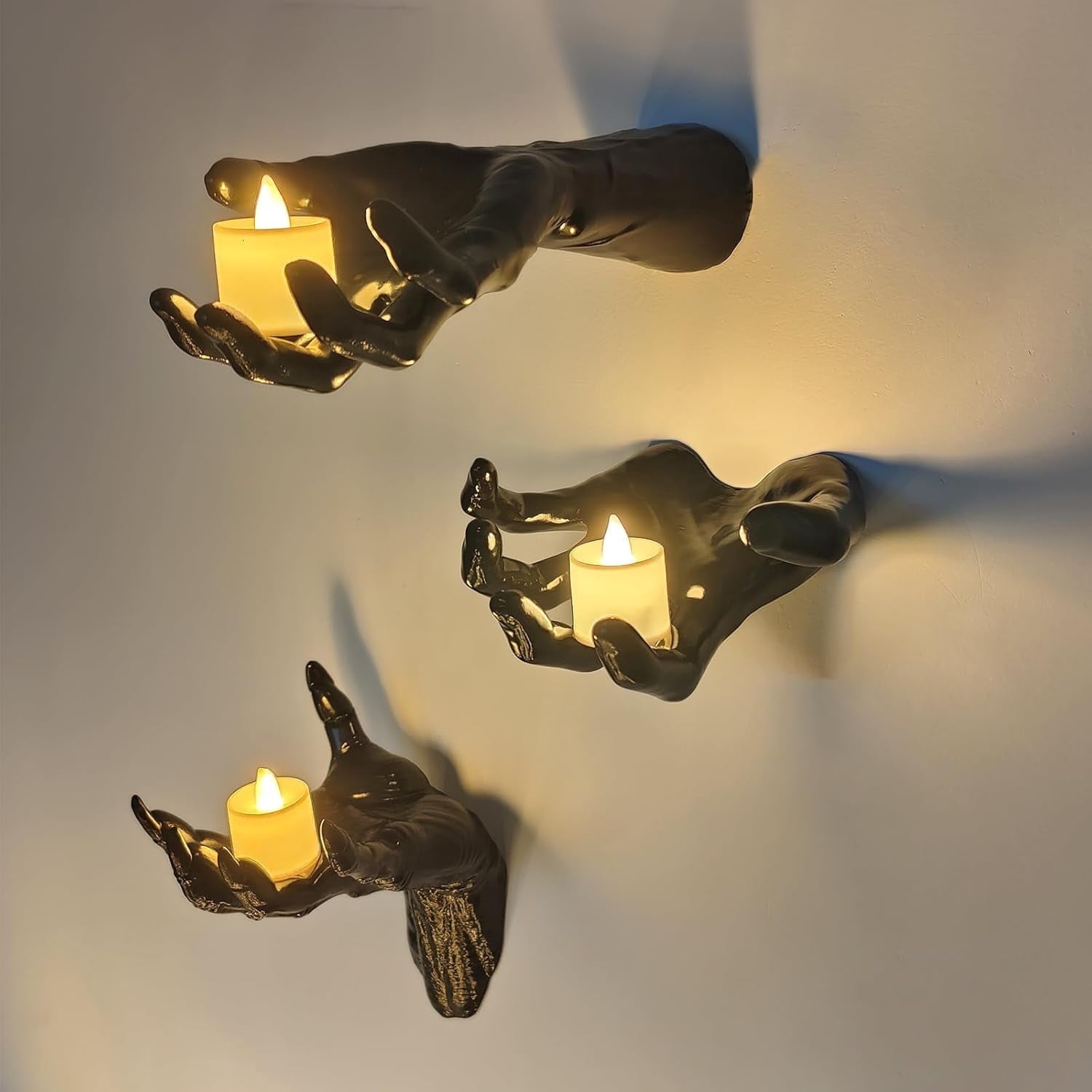 TETOU Pack of 3 Wall Mounted Creepy Reaching Hands with Lighted Candles ...