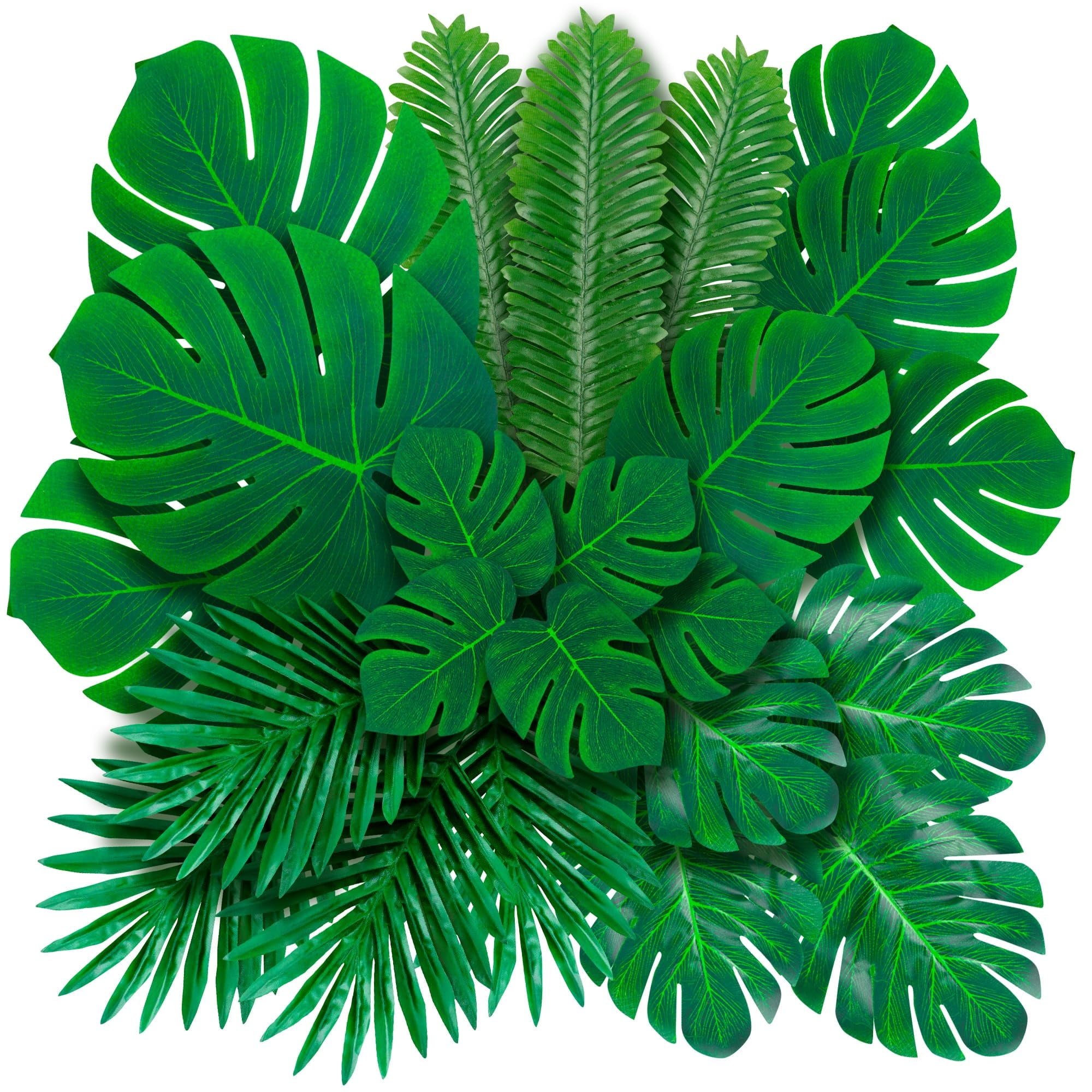 TETOU 36Pcs Palm Leaves Artificial Tropical Monstera, 6 Kinds Large ...