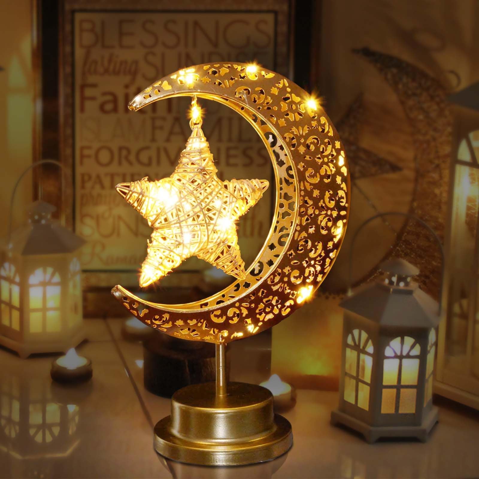 TETOU Ramadan Moon Lamp Battery Operated Star Moon Ramadan Lights for ...