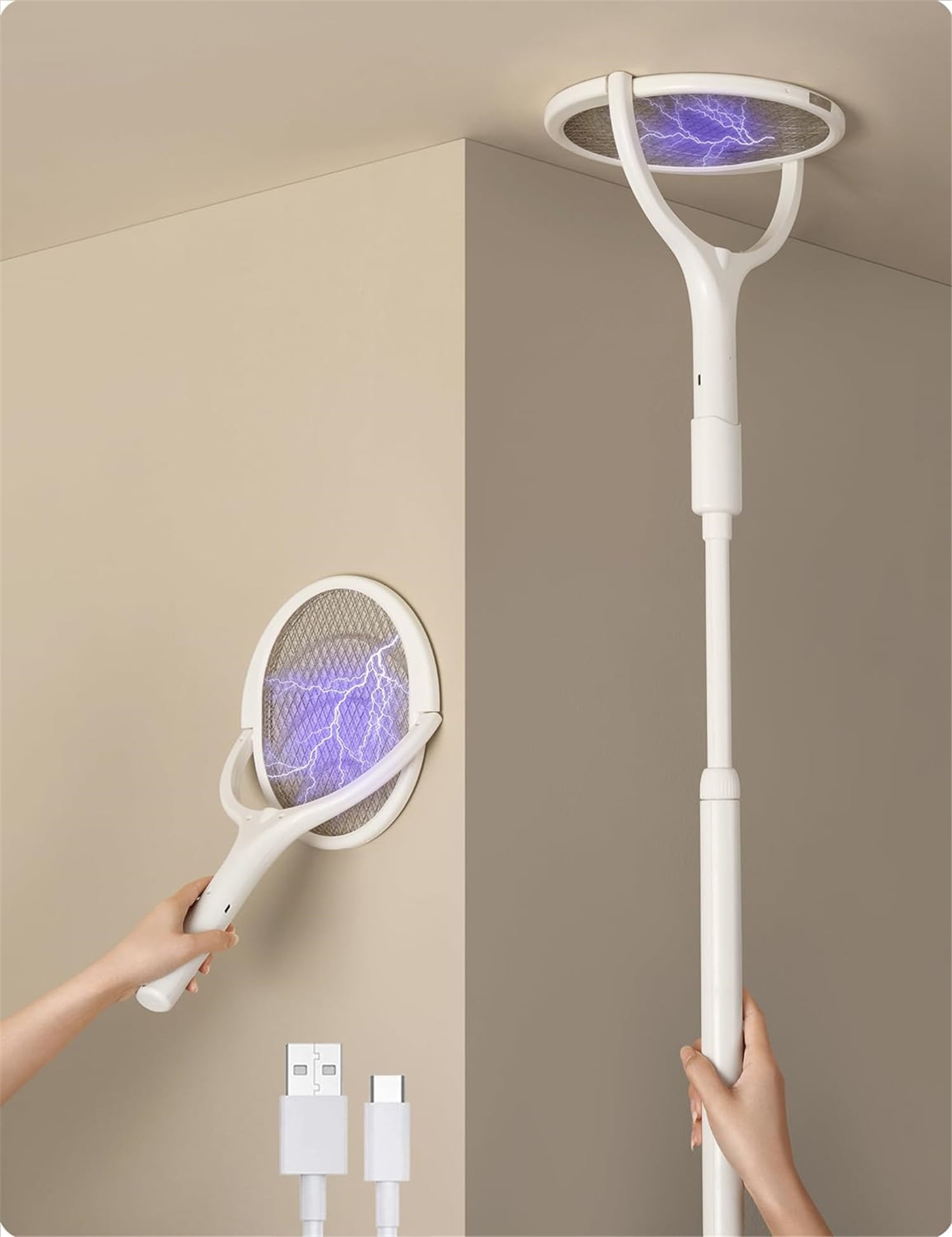 TETOU Rotating Head Rechargeable Fly Swatter, Mosquito Electric Fly ...