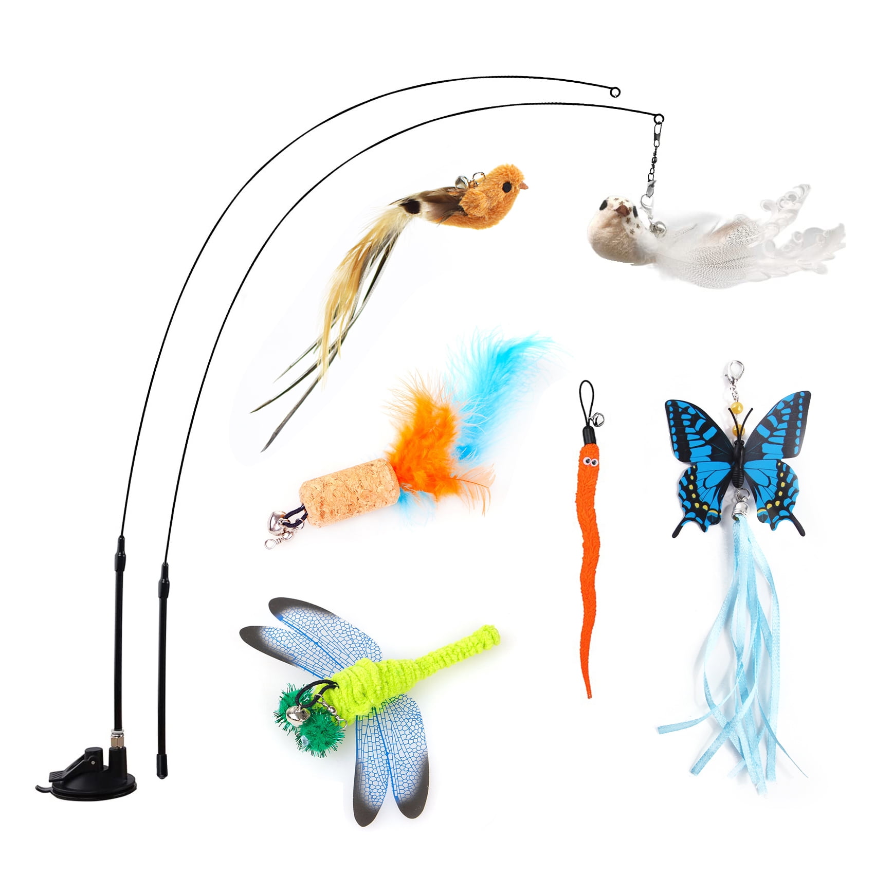 Tetou Simulation Bird Interactive Cat Toy, Suction Cup Stick ...
