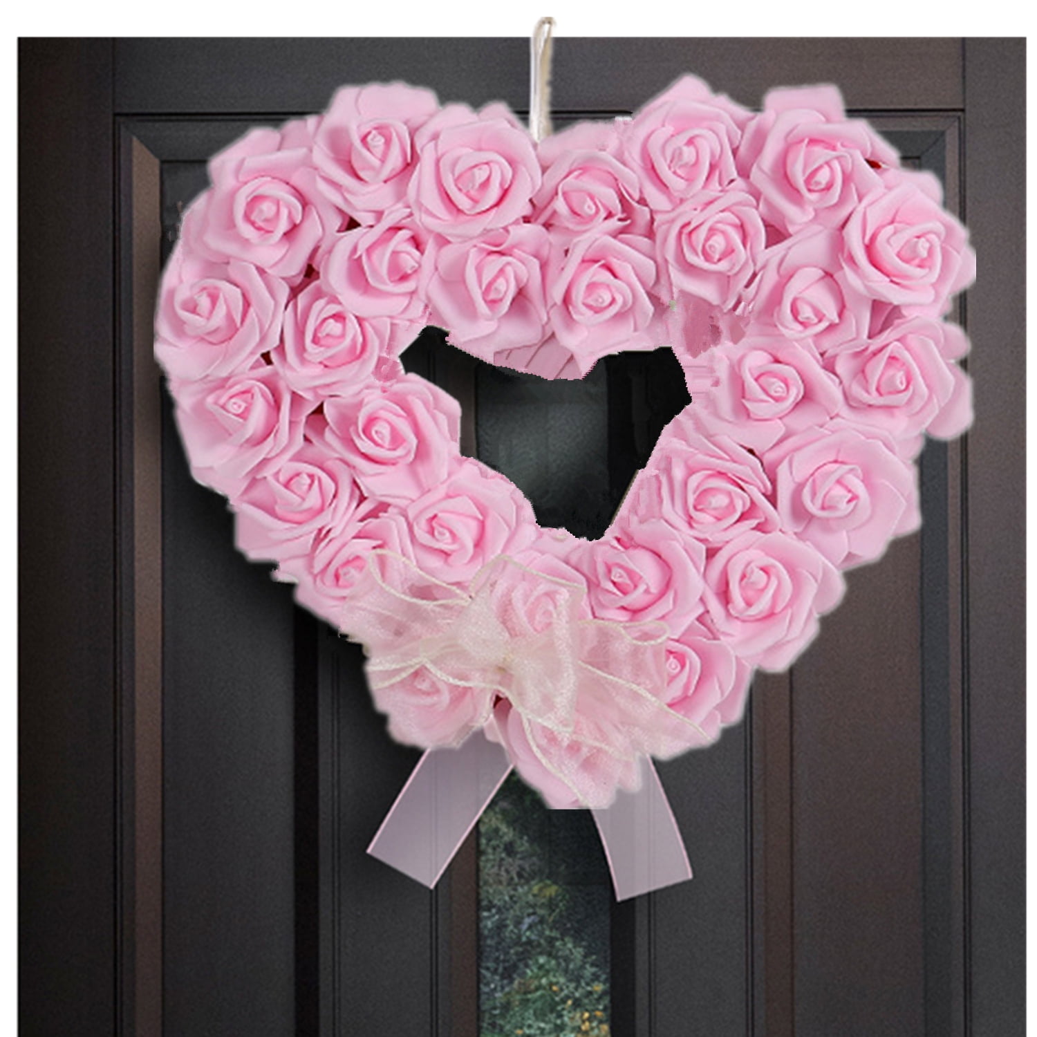TETOU Valentine's Day Rose Heart Shaped Wreath Hanging Floral Rose Home ...