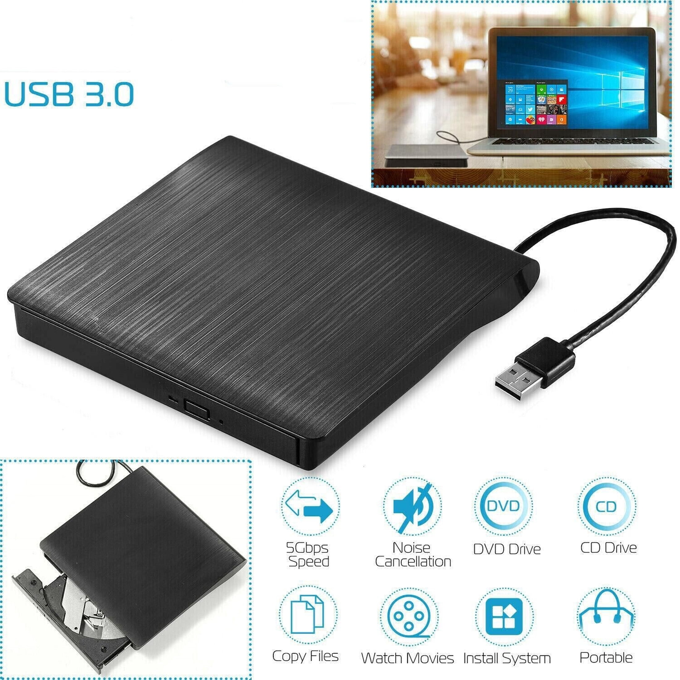 TETSELF External CD DVD Drive with USB 3.0 Portable DVD/CD+/-RW Player ...