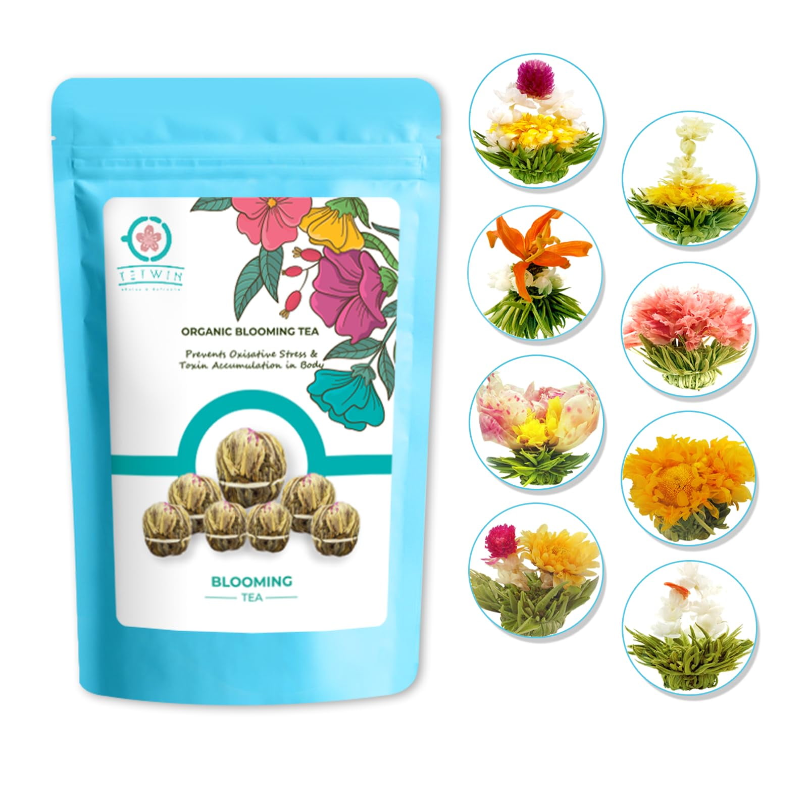 TETWIN Blooming Tea Flowers, OKA4 8 Varieties Flowering Tea Balls, Hand ...