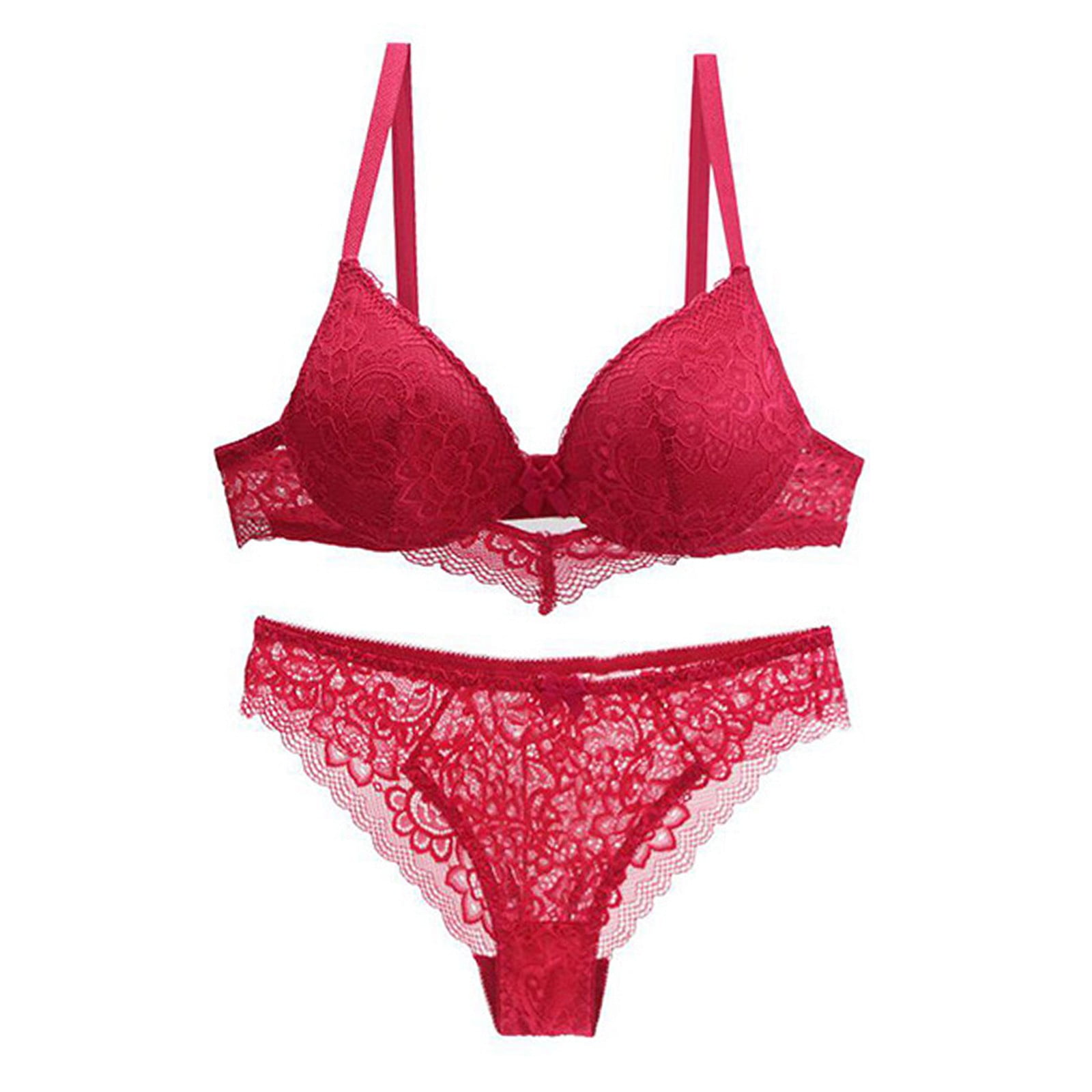 TEVEQ Women's Lace Bra And Panty Set Plus Up Bra Underwire Lightly ...