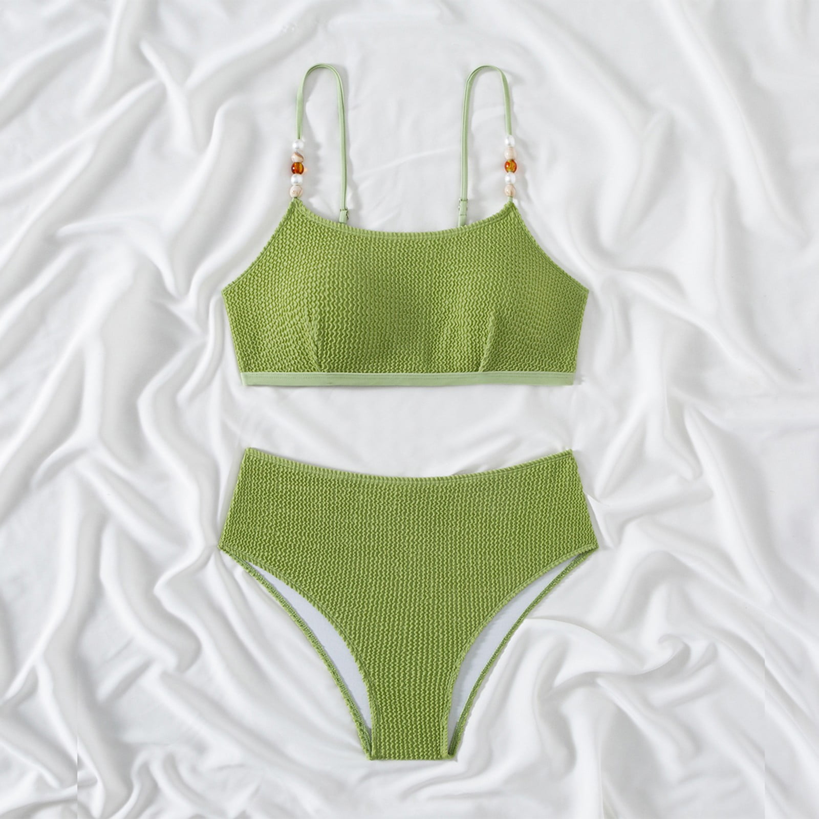 TEVEQ Women's Ribbed Bikini Sets Neck Swimsuit Textured Two Piece ...