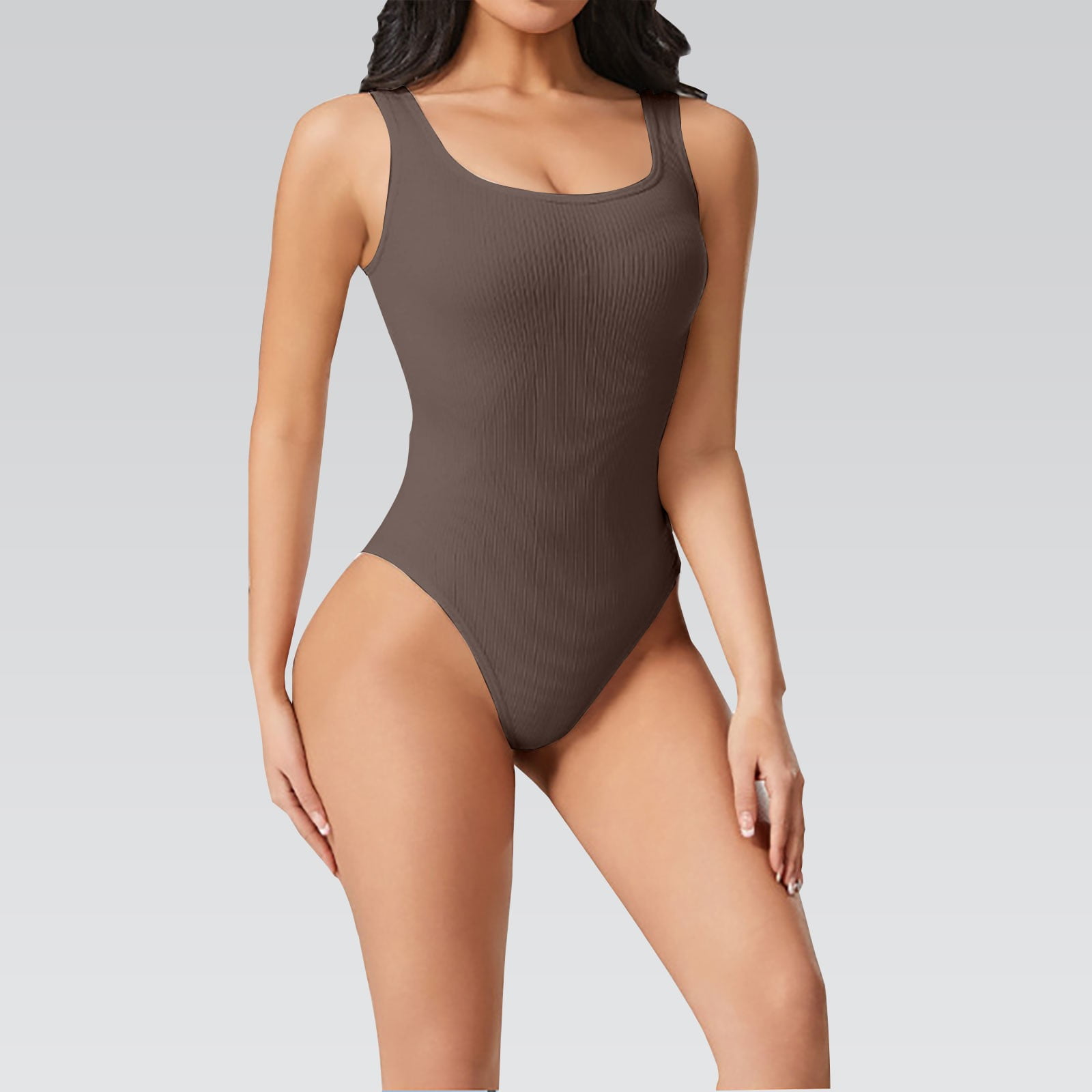 TEVEQ Women's Scoop Neck Sleeveless Bodysuits Backless Tank Top Body Suits for Womens Stretchy ...