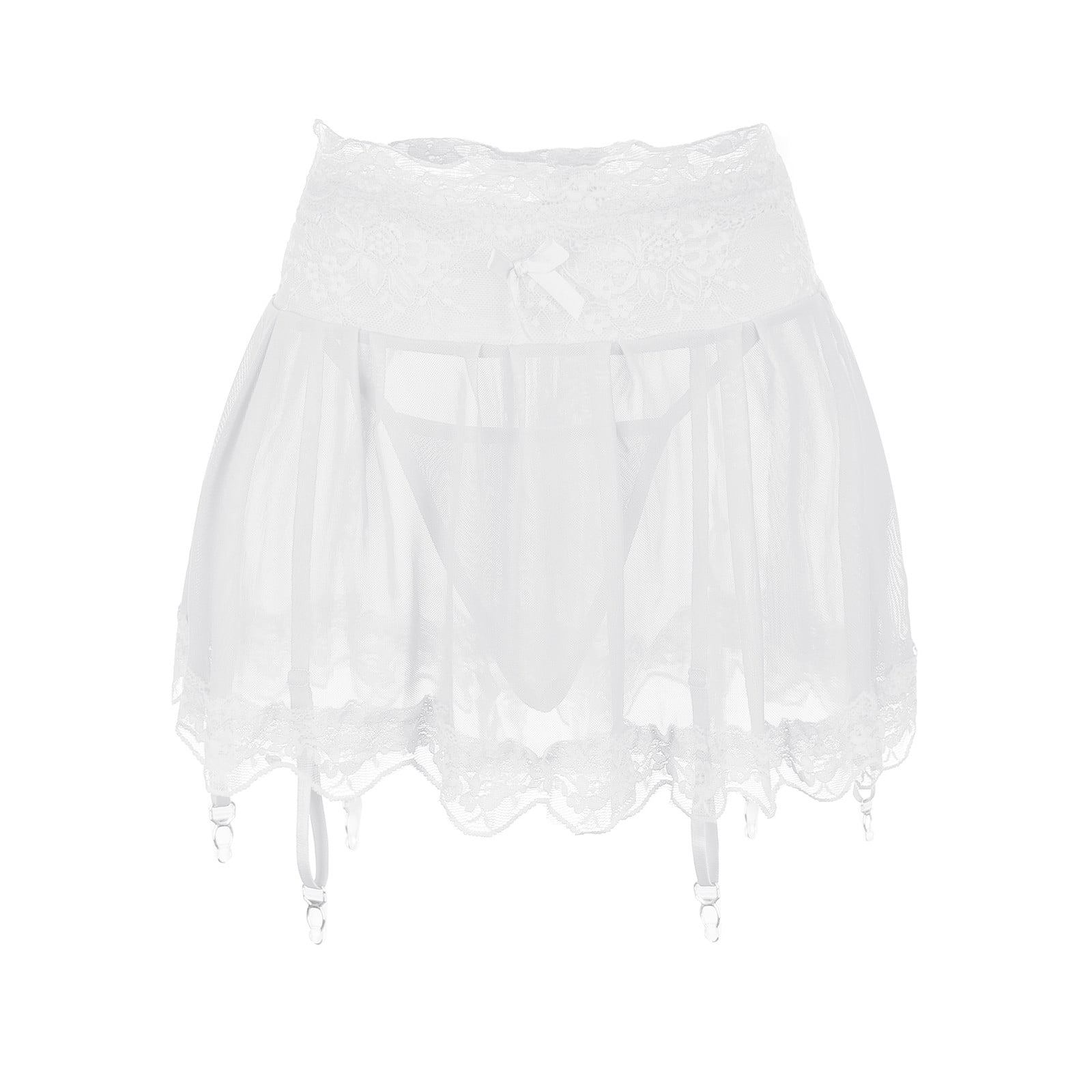 TEVEQ Women's Sleepwear Mini Skirt with Garters Belt Strappy Lace Trim ...