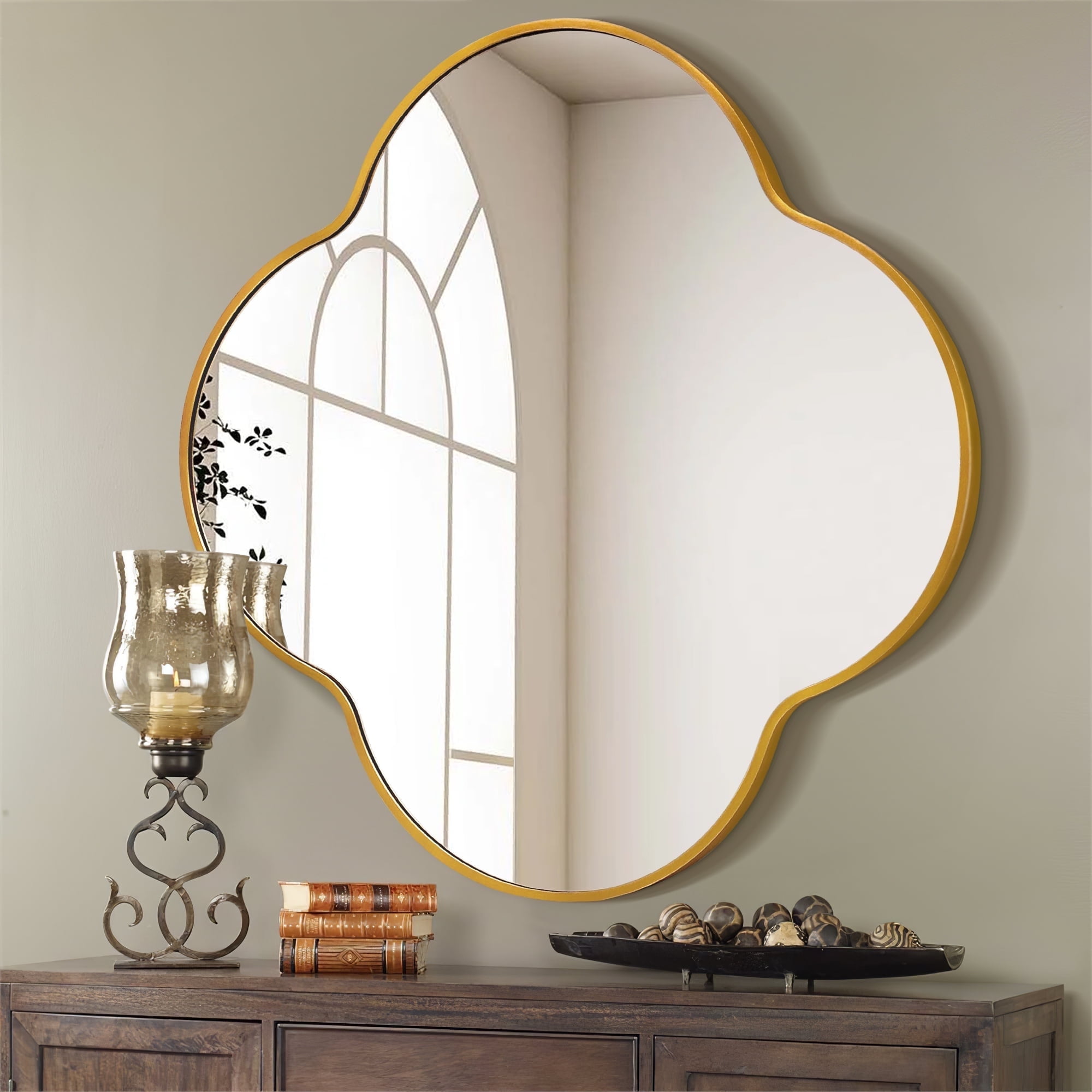 TEWLOSS 28in Mirrors Wall Mirror Four-Leaf Clover Shaped for Bathroom ...