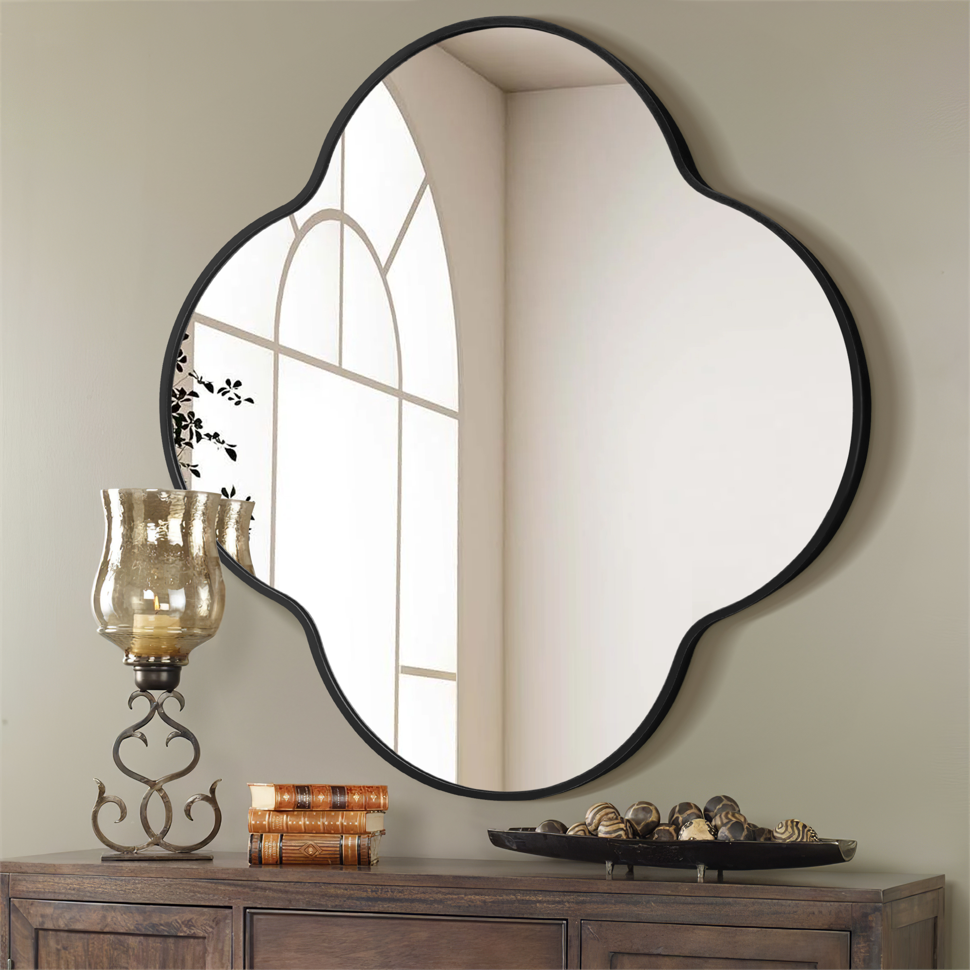 TEWLOSS 32in Mirrors Wall Mirror Four-Leaf Clover Shaped for Bathroom ...