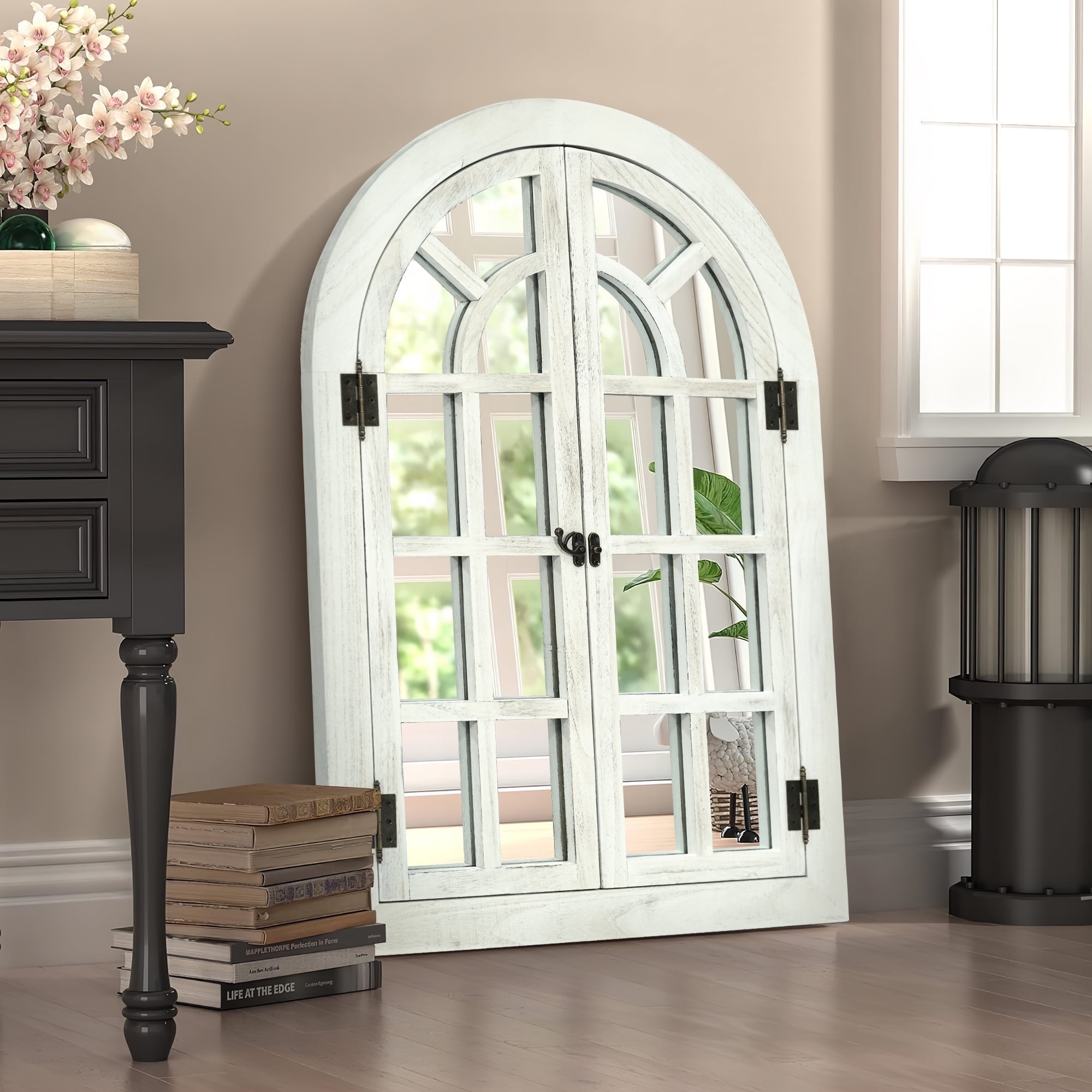 TEWLOSS Arched Wall Mirrors 30"x20" Window Mirror Farmhouse Decor Wood Frame for Bedroom, White ...