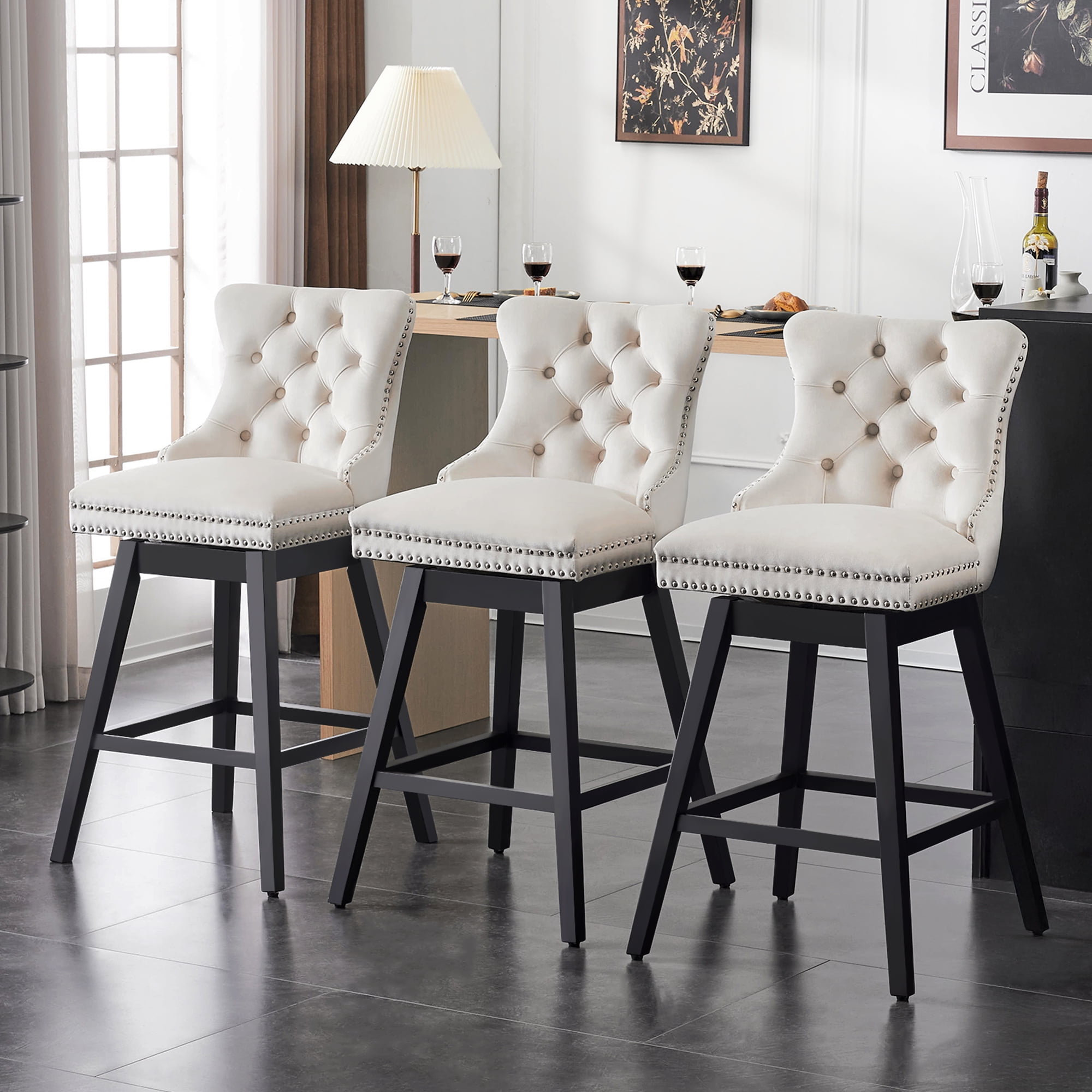 TEWLOSS Bar Stools Set of 3 Swivel 30" Velvet Barstools for Kitchen ...
