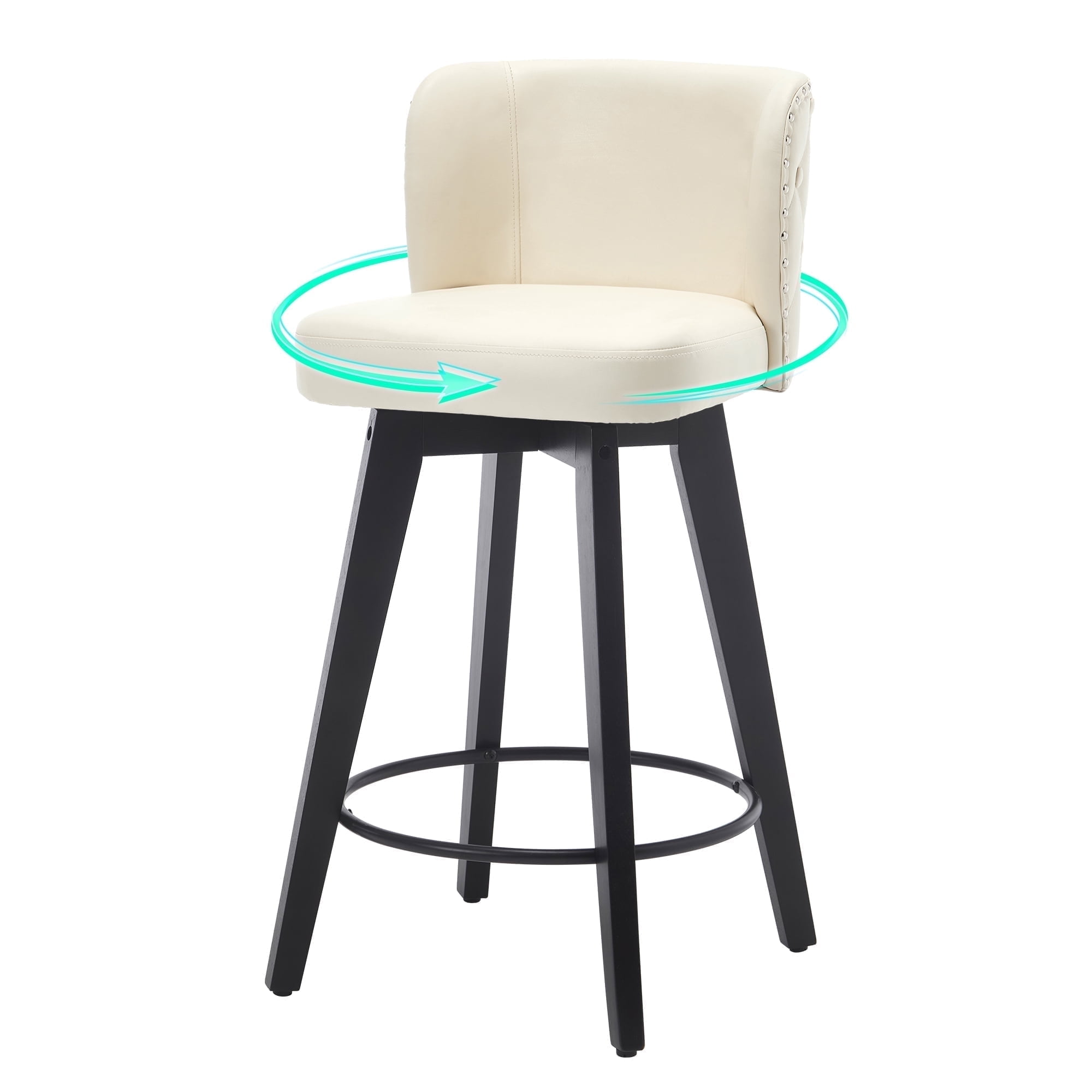 TEWLOSS Single Beige Counter Stool 27.5" - PU Leather Swivel with ...