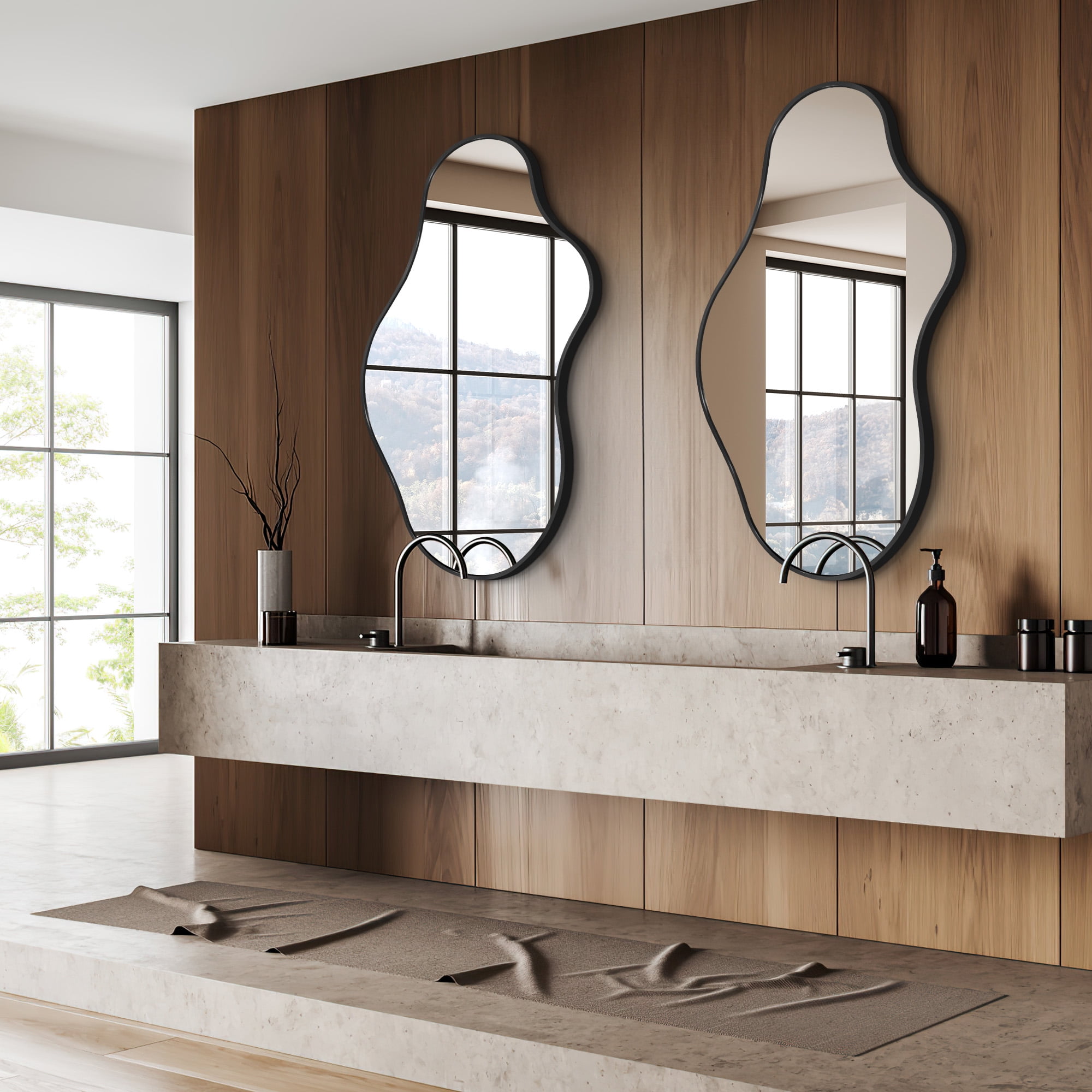 TEWLOSS Irregular Wall Mirror 36"x 20"-2PCS Black Bathroom Mirrors ...