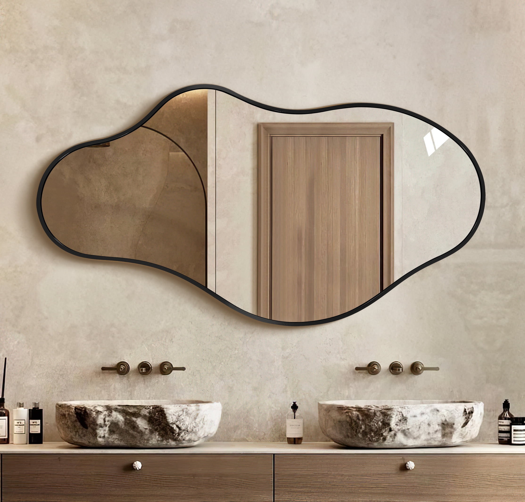 TEWLOSS Irregular Wall Mirror Decorative 36"x 20" Black Bathroom ...