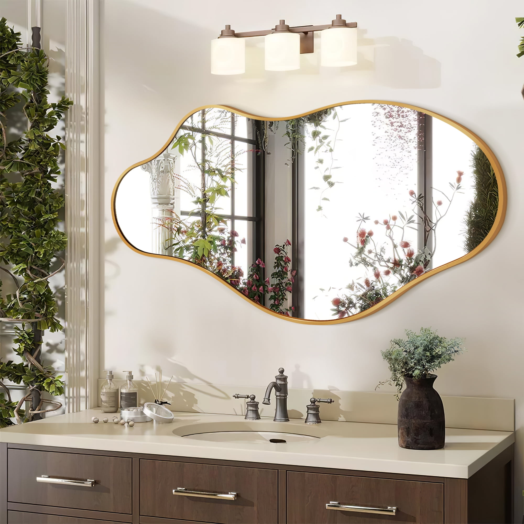 TEWLOSS Irregular Wall Mirror Decorative 36"x 20" Gold Mirrors Metal ...
