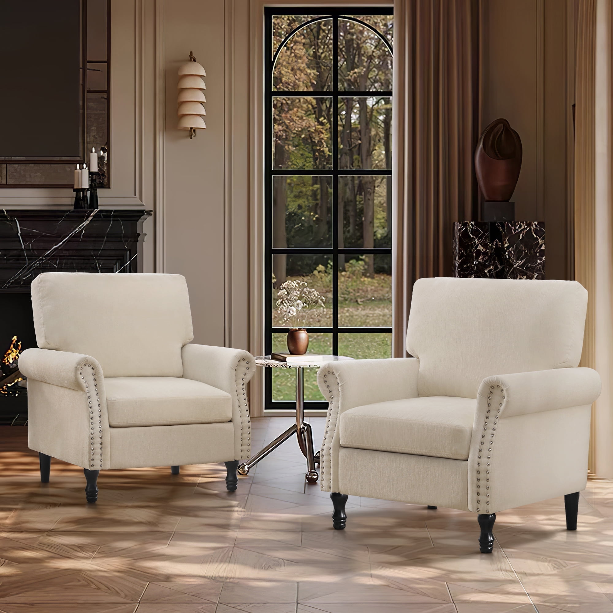 TEWLOSS Oversized Accent Chairs Set of 2, Chenille Fabric Upholstered ...