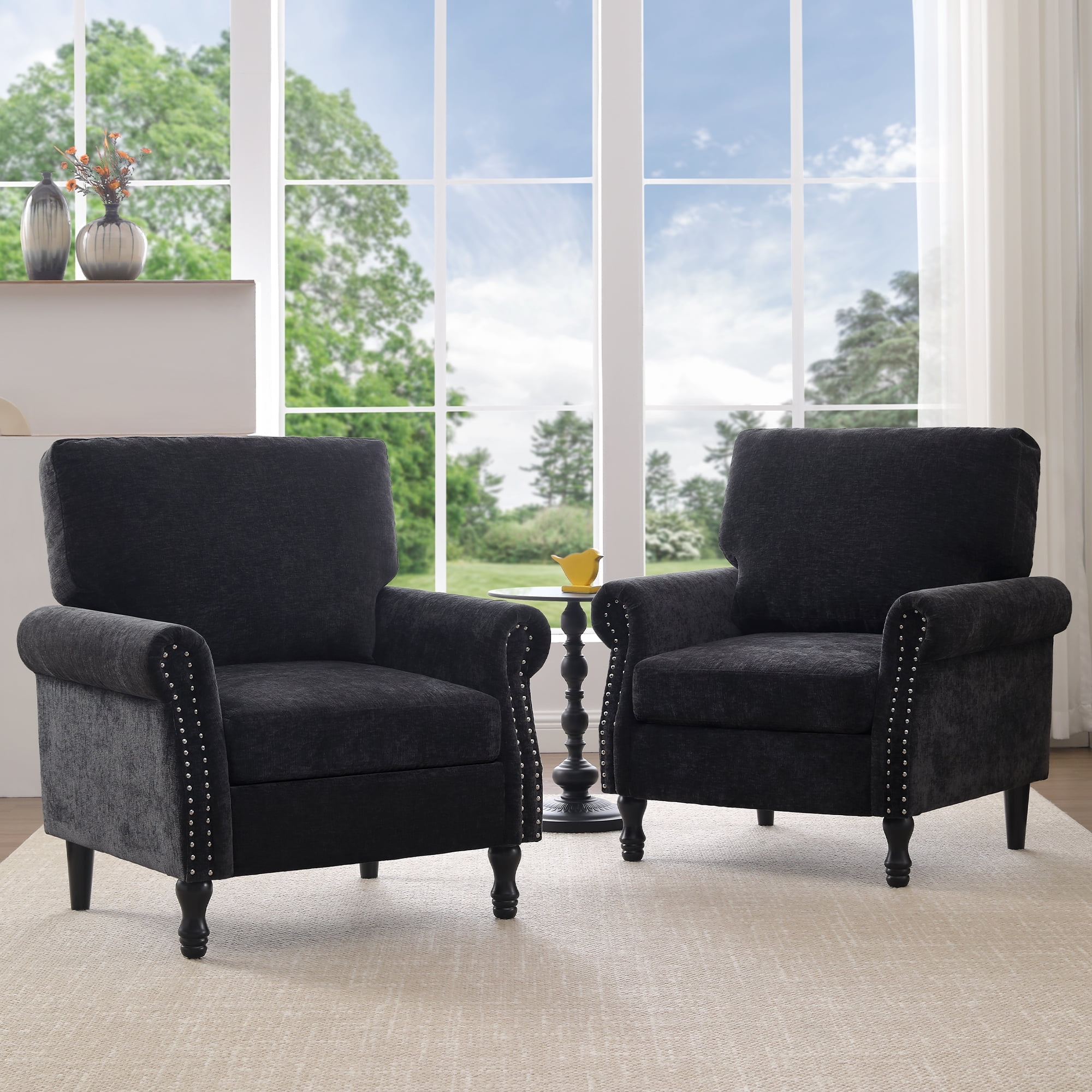 TEWLOSS Oversized Accent Chairs Set of 2, Chenille Fabric Upholstered ...