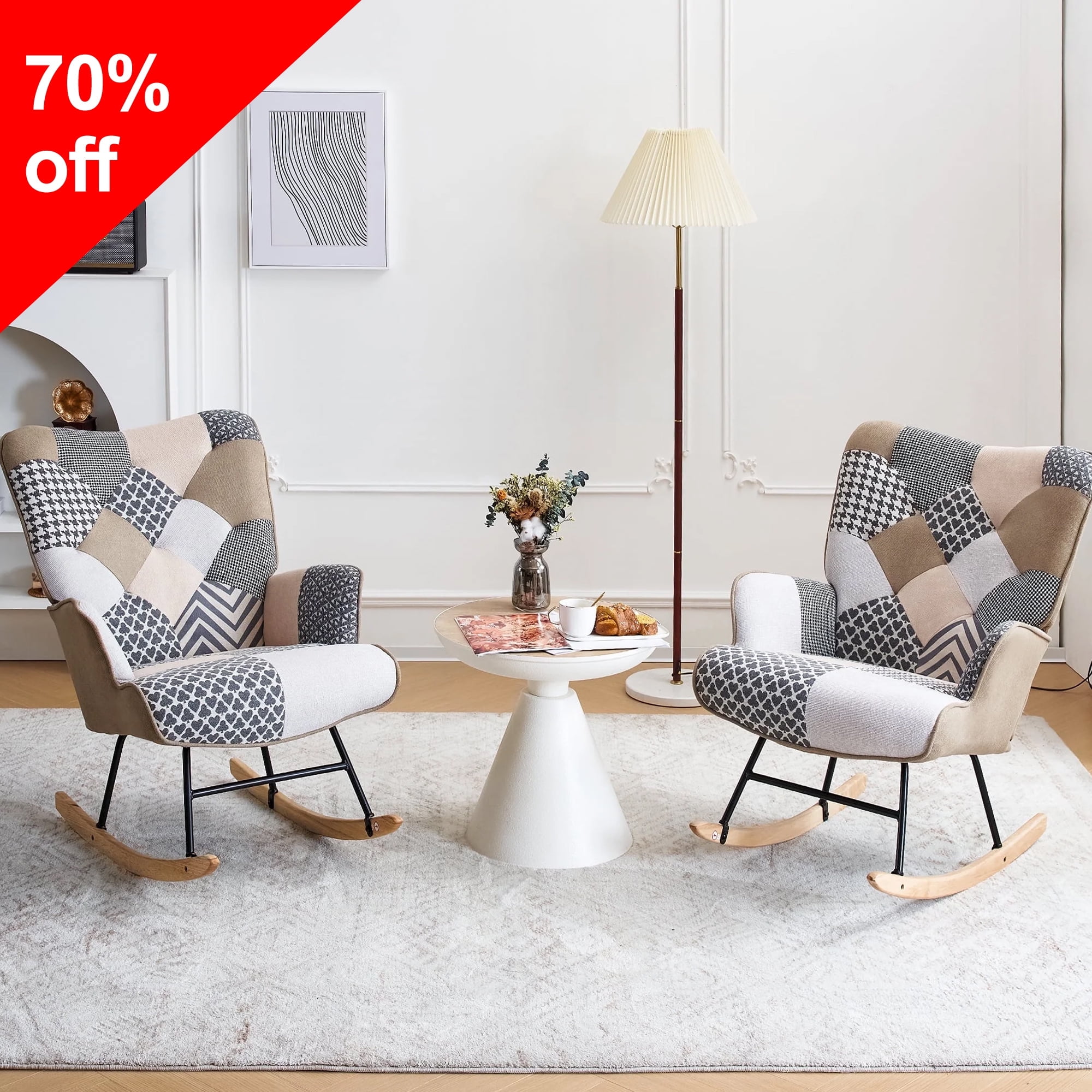 AUSTUFF Modern Wingback Glider Rocking Chairs, Nursery Accent Set of 2 ...
