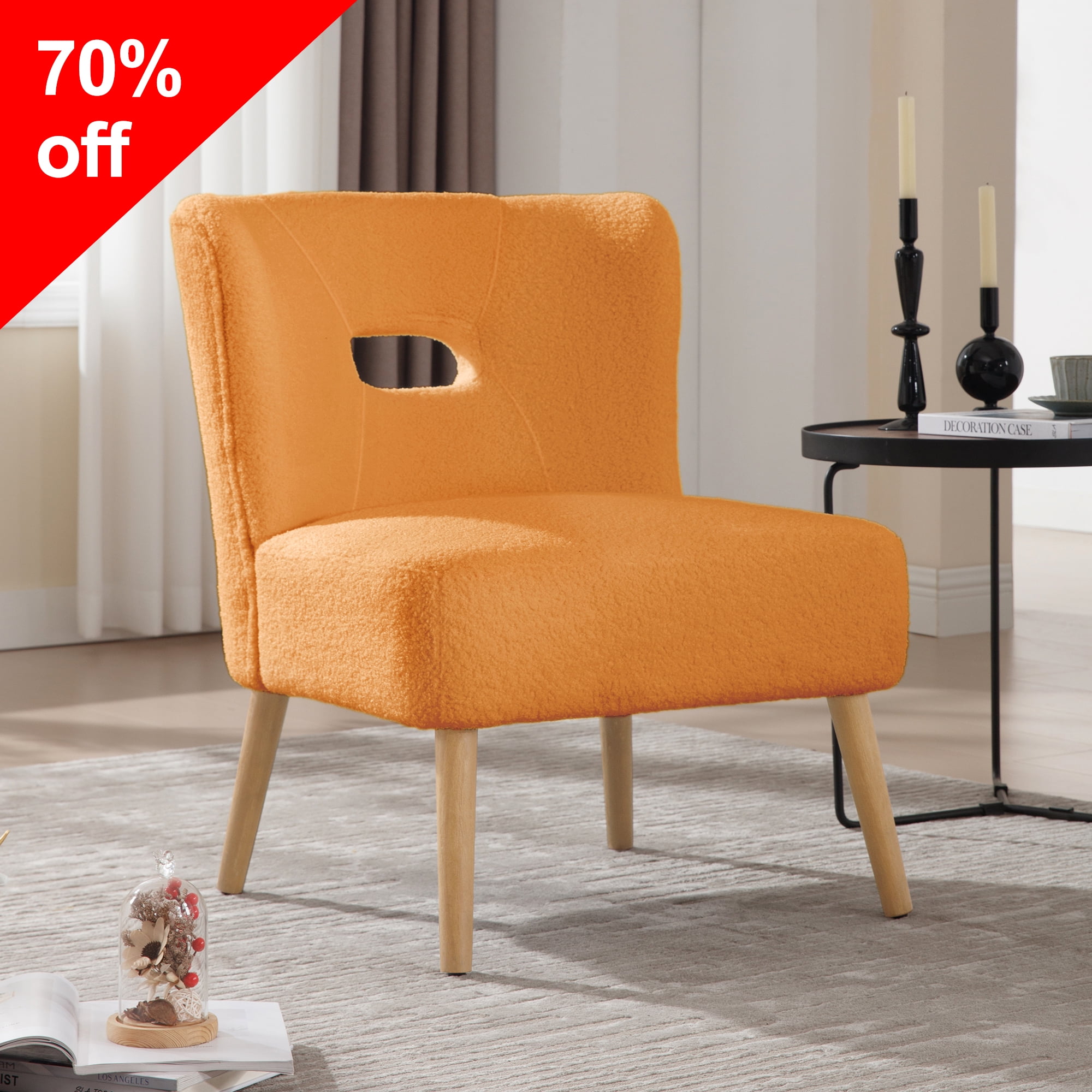 TEWLOSS Small Accent Chair, Modern Slipper Chair with Tufted Orange ...